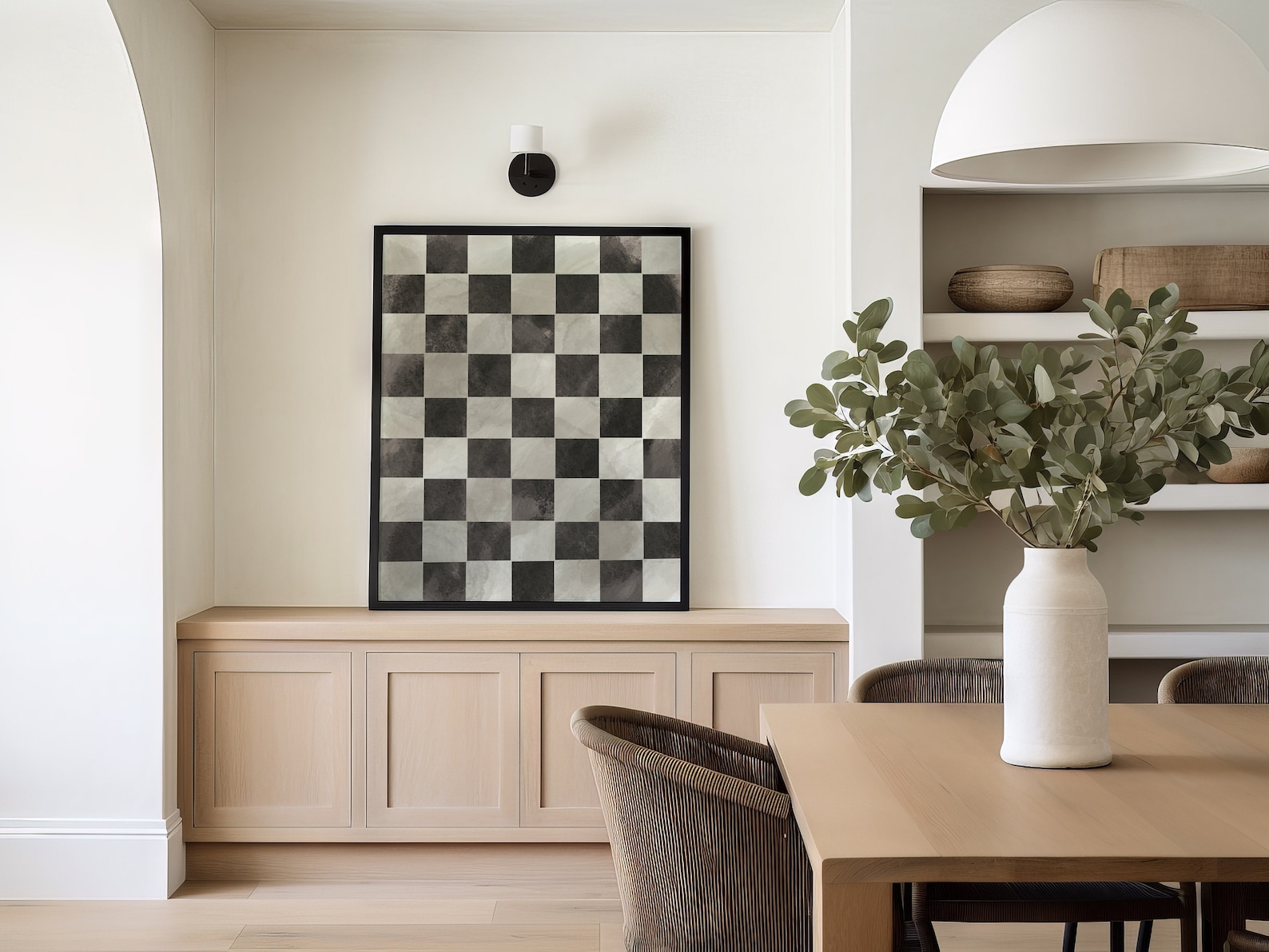 Checkered Wall Art, Modern Checkered Art Print, Black Neutral Art Print ...