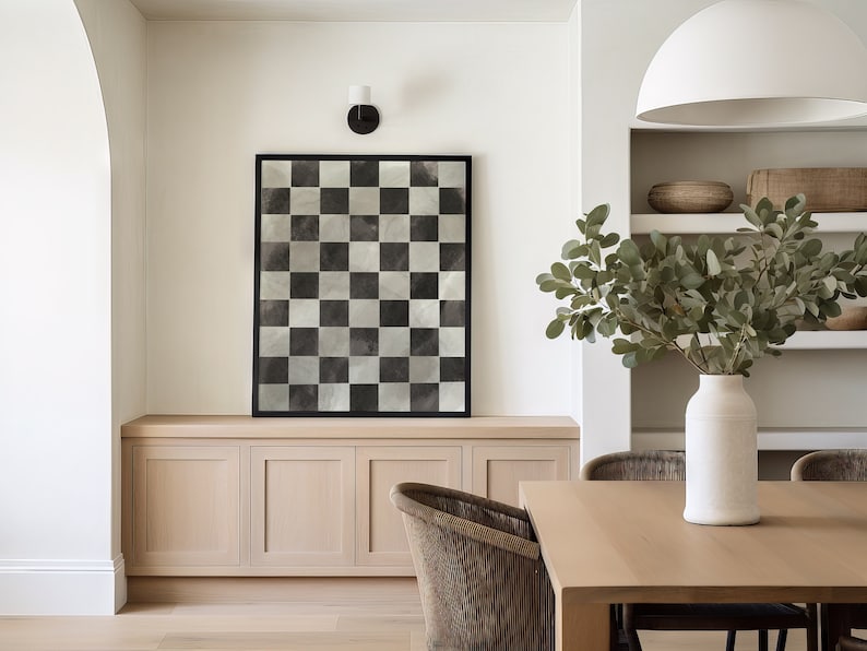 Checkered Wall Art, Modern Checkered Art Print, Black Neutral Art Print ...
