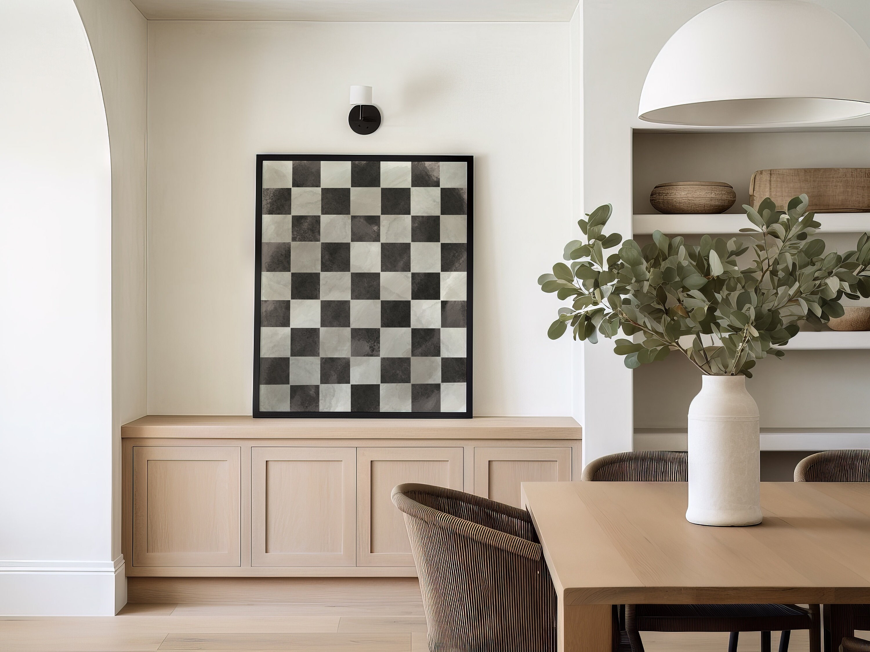 Checkered Wall Art, Modern Checkered Art Print, Black Neutral Art Print ...