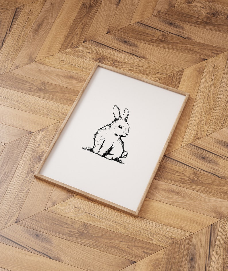 Bunny Sketch Print, Bunny Line Art, Rabbit Printable, Bunny Drawing ...