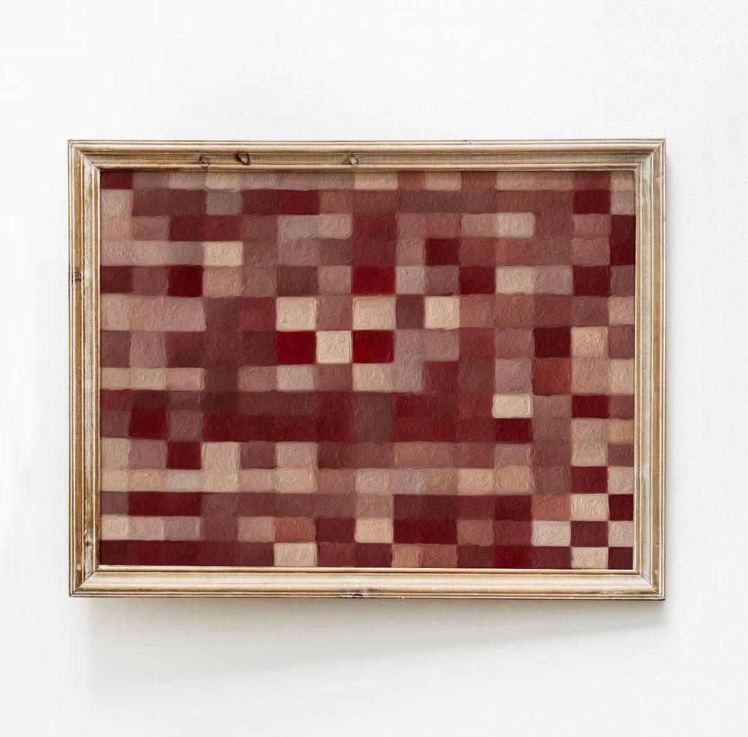 Burgundy Checkered Wall Art, Modern Maroon Checkered Art Print, Modern ...