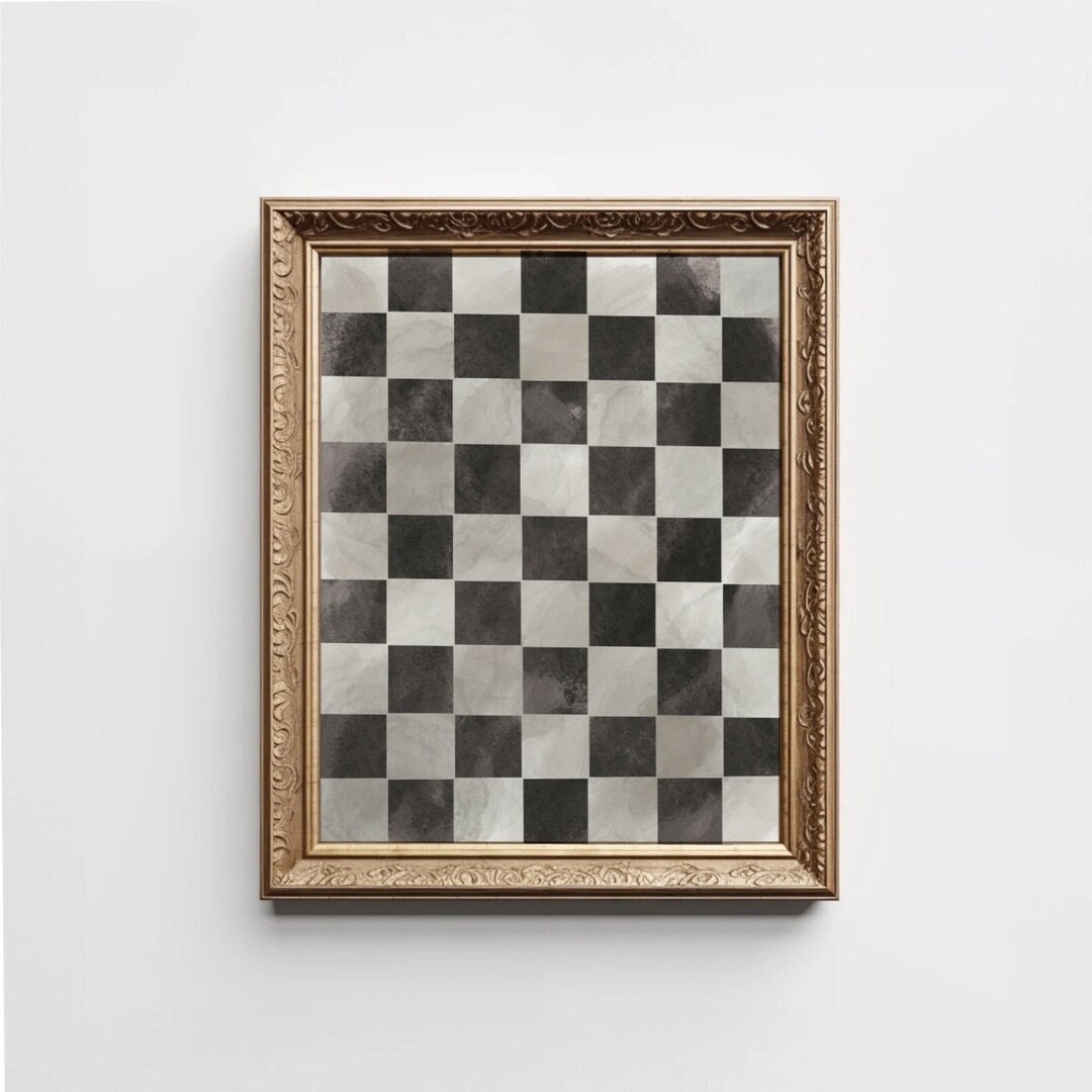 Checkered Wall Art, Modern Checkered Art Print, Black Neutral Art Print ...