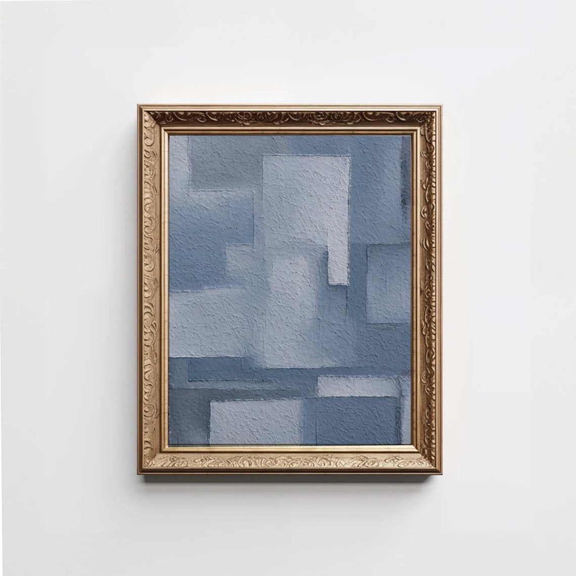 Abstract Blue Wall Art, Denim Checkered Art Print, Modern Box Art ...