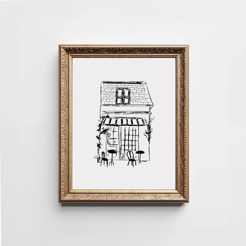 French Cafe Line Art Print: Parisian Terrace Sketch (digital Download ...