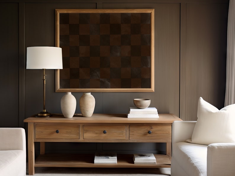 Checkered Wall Art, Modern Checkered Art Print, Dark Moody Brown Art ...