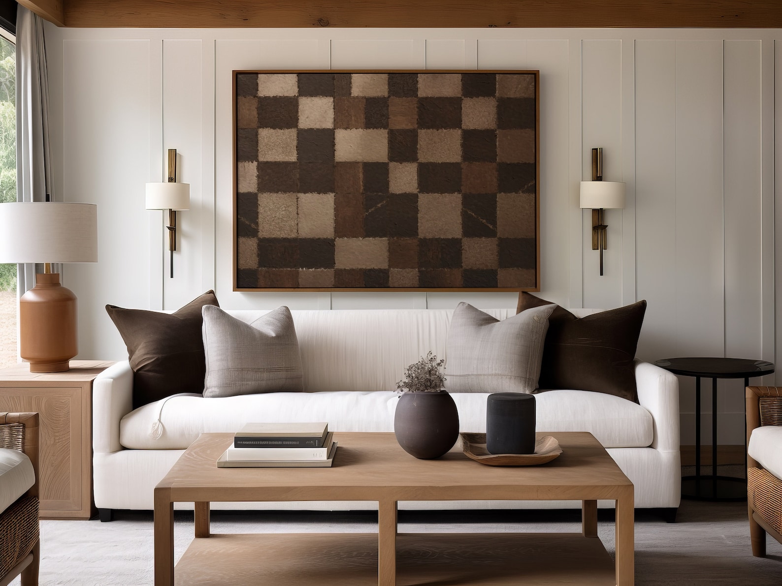 Checkered Wall Art, Modern Checkered Art Print, Moody Neutral Art Print ...