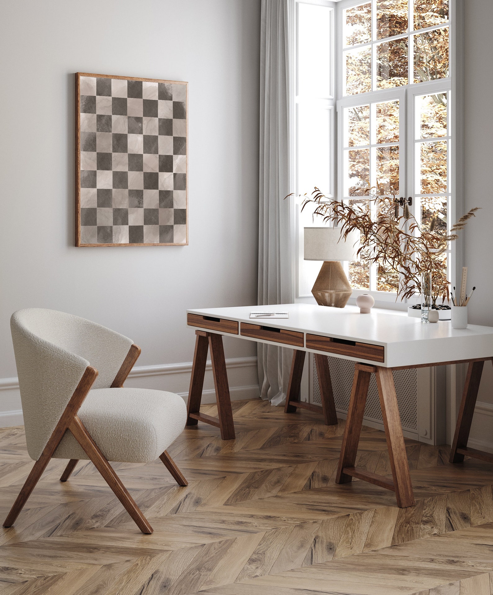 Vintage Checkerboard Print, Modern Checkered Art Print, Neutral Checker ...