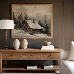 Rustic Cabin Landscape Painting, Log Cabin in the Woods Print, Snow ...