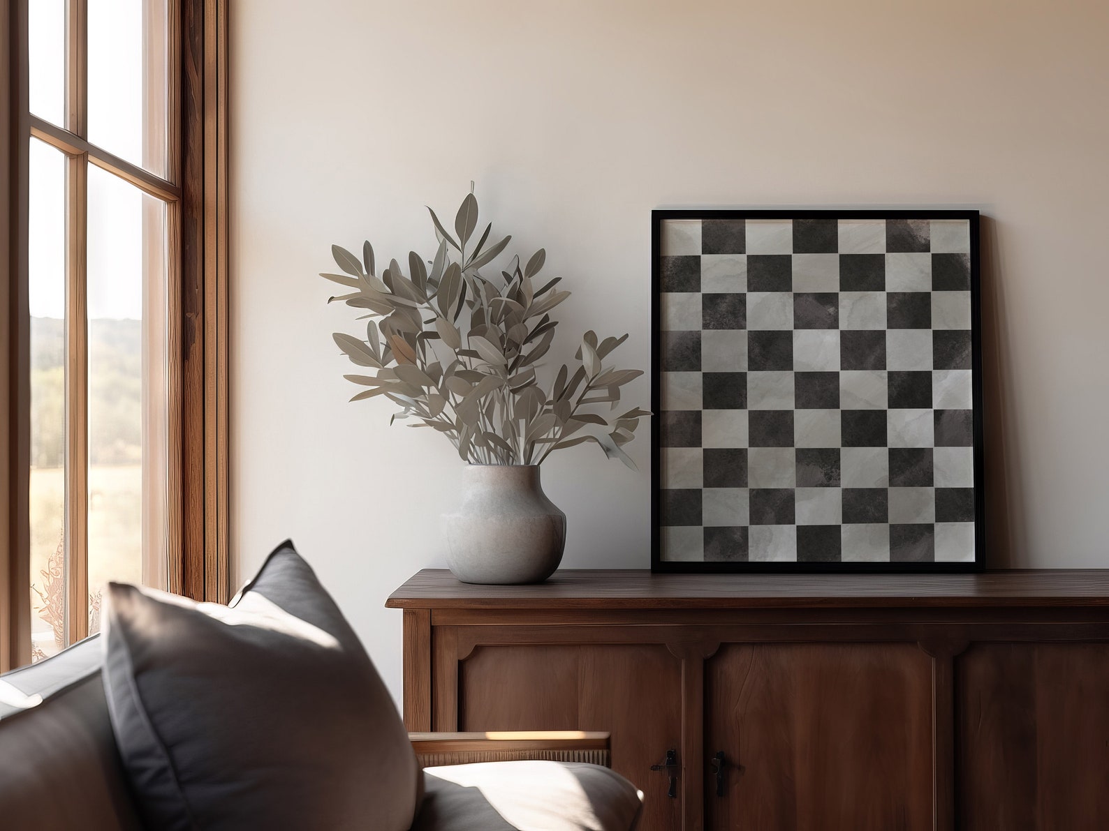 Checkered Wall Art, Modern Checkered Art Print, Black Neutral Art Print ...