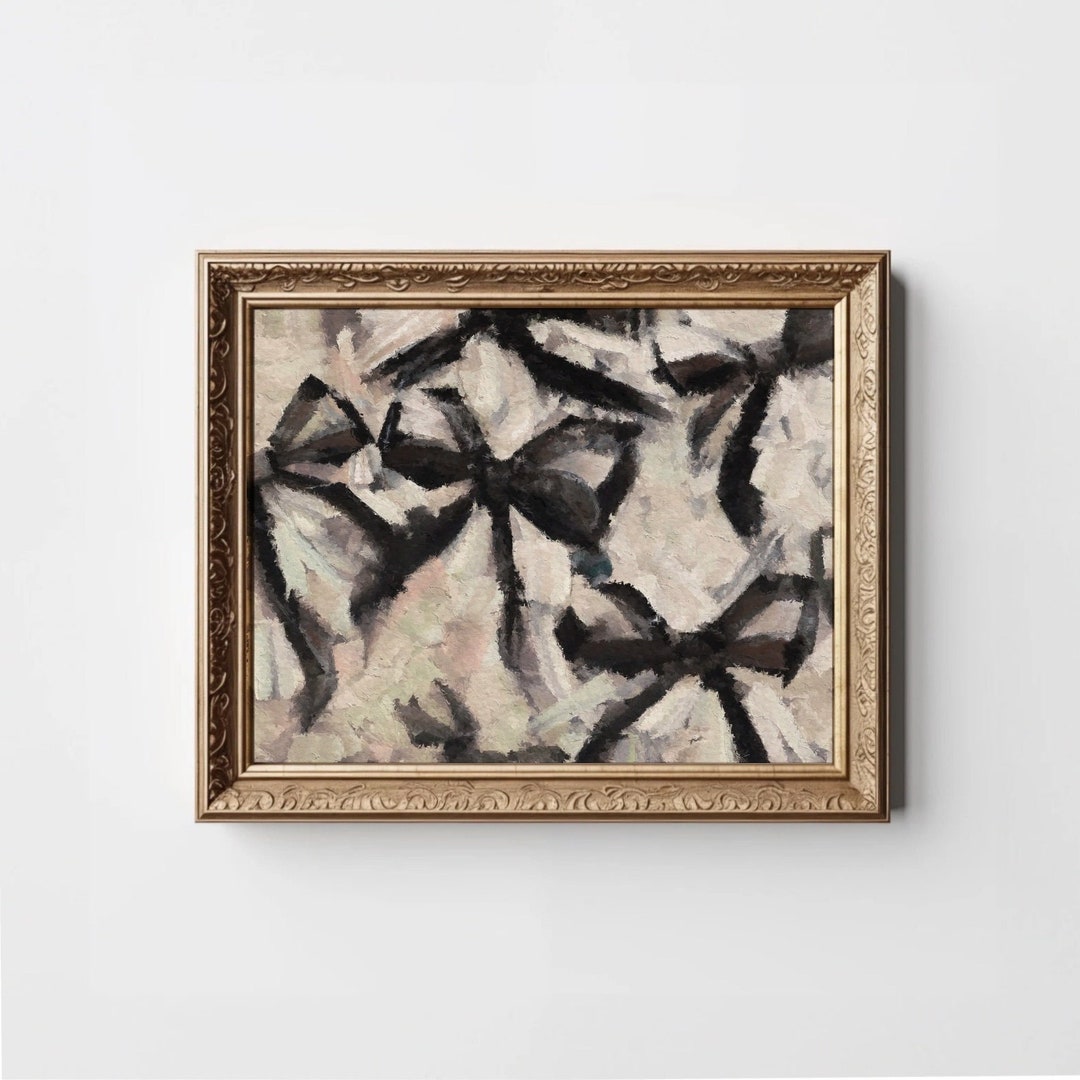 Abstract Bow Painting, Black Bows Printable Art, Vintage Coquette Print ...