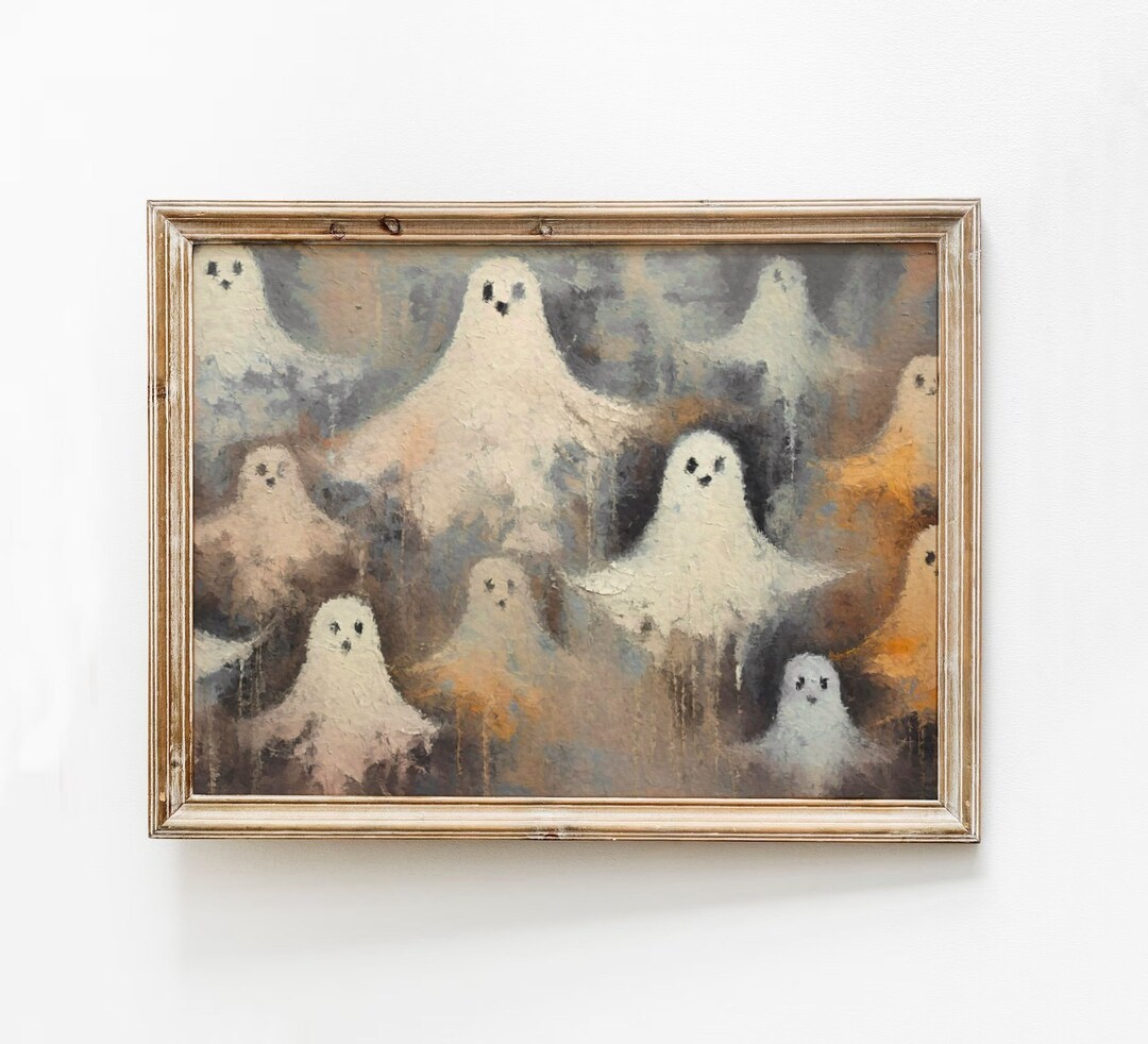Abstract Ghosts Print, Moody Halloween Painting, Modern Ghost Wall Art ...