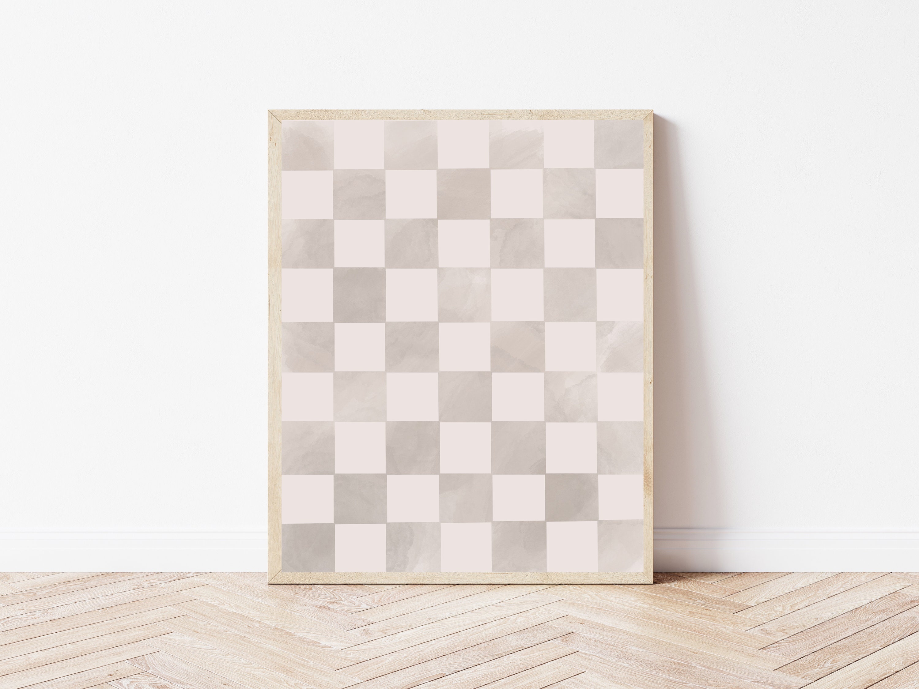 Checkerboard Watercolor Print, Checkered Art Print, Neutral ...
