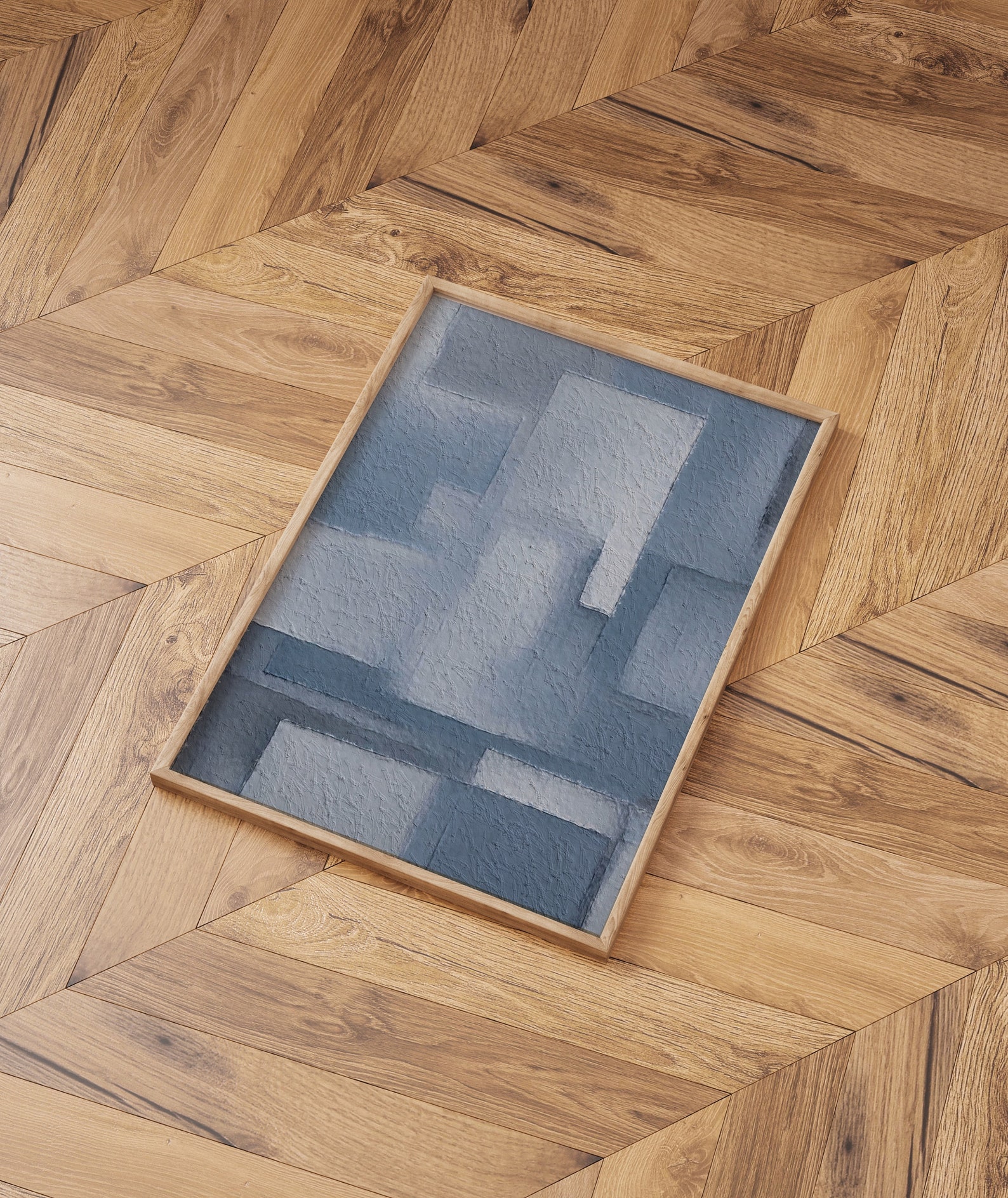 Abstract Blue Wall Art, Denim Checkered Art Print, Modern Box Art ...