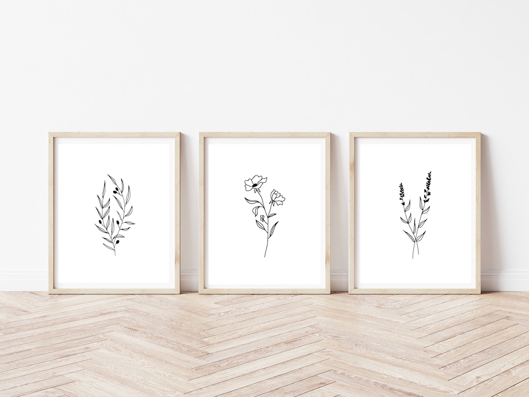 Botanical Line Print Botanical Line Art Botanical Set of 3 - Etsy