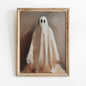 Moody Ghost Print, Neutral Halloween Painting, Modern Ghost Wall Art ...