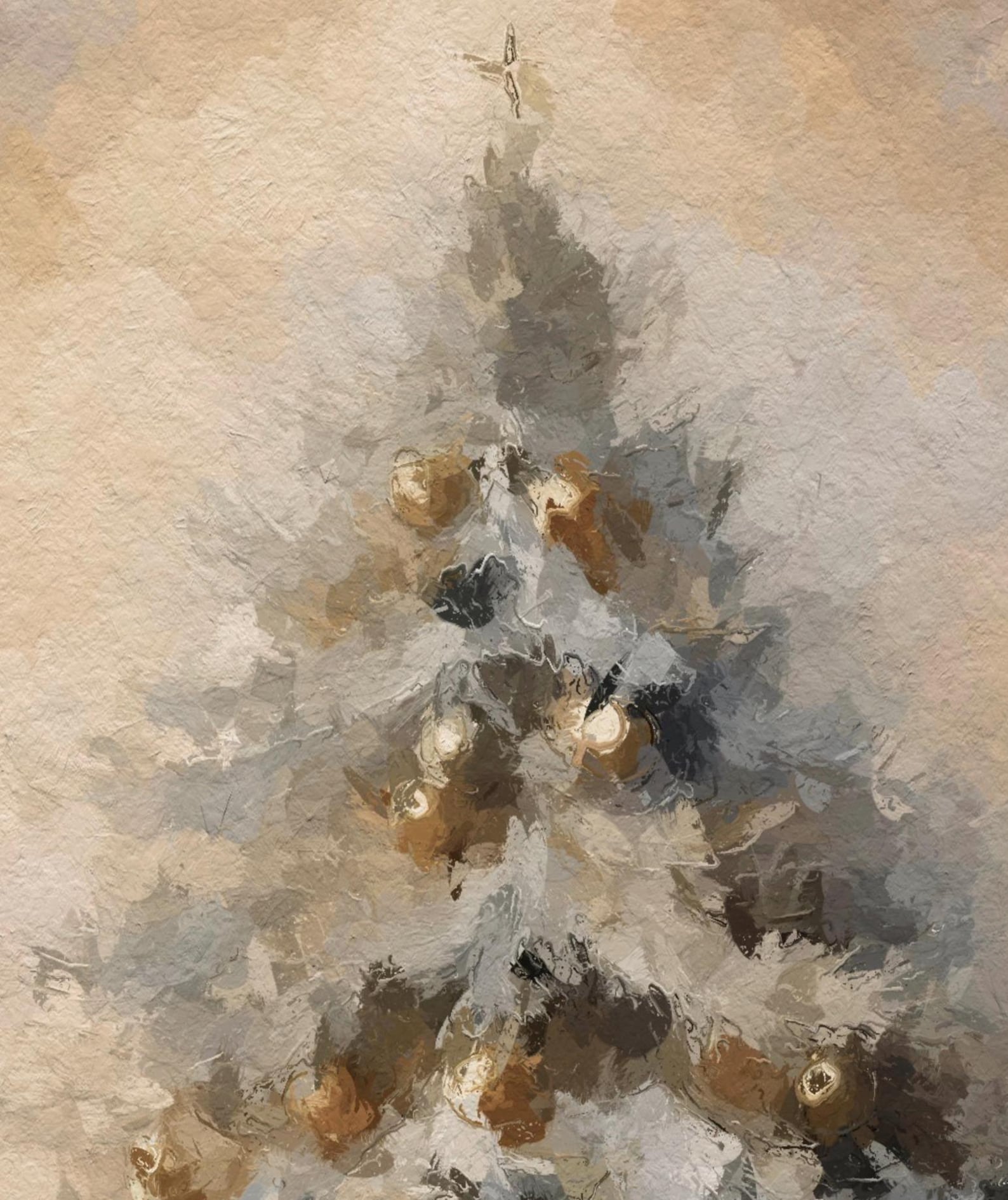 Gold Christmas Tree Painting, Silver and Gold Abstract Art, Moody ...