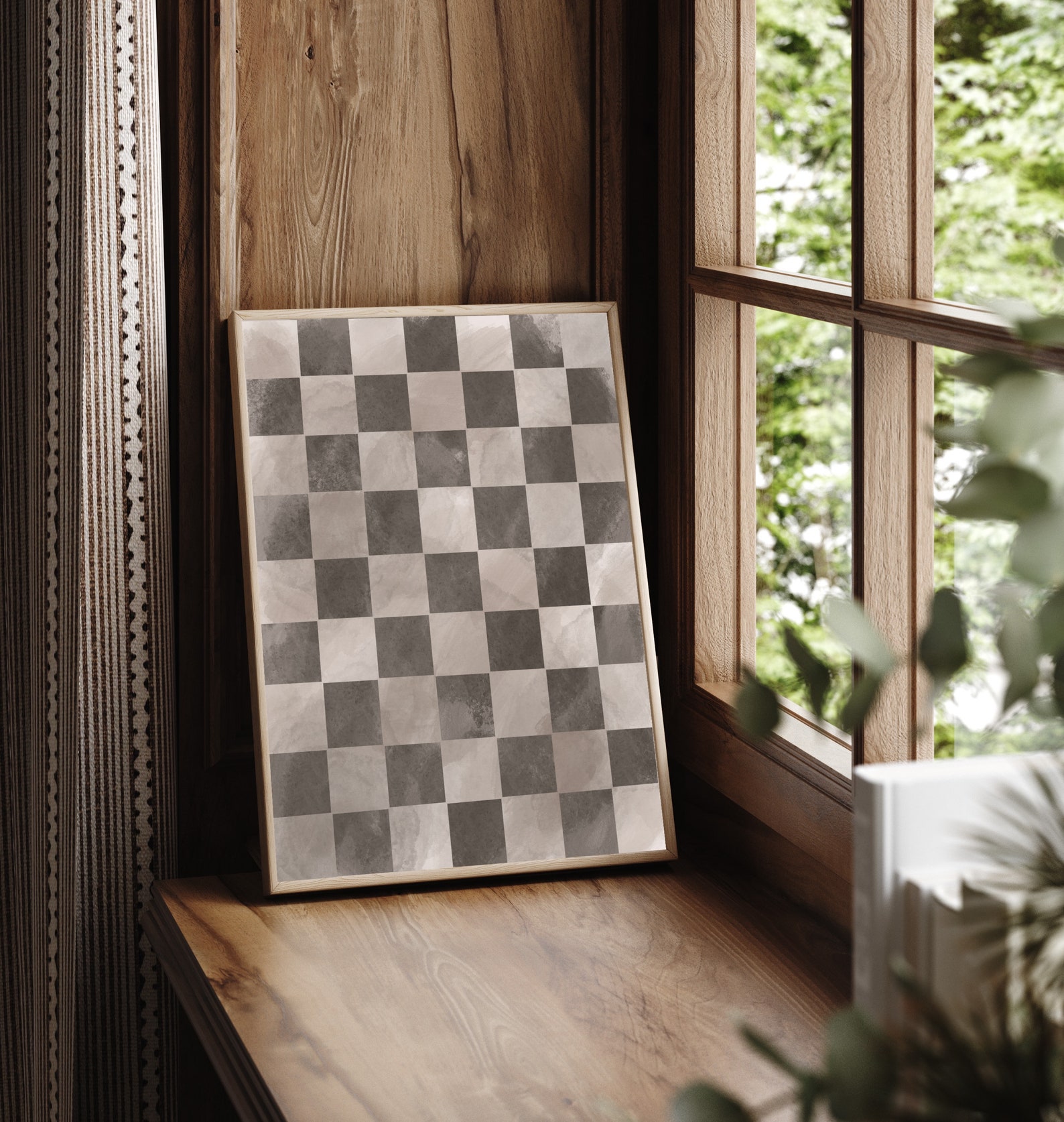 Vintage Checkerboard Print, Modern Checkered Art Print, Neutral Checker ...