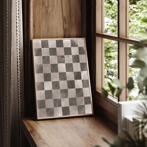 Vintage Checkerboard Print, Modern Checkered Art Print, Neutral Checker ...