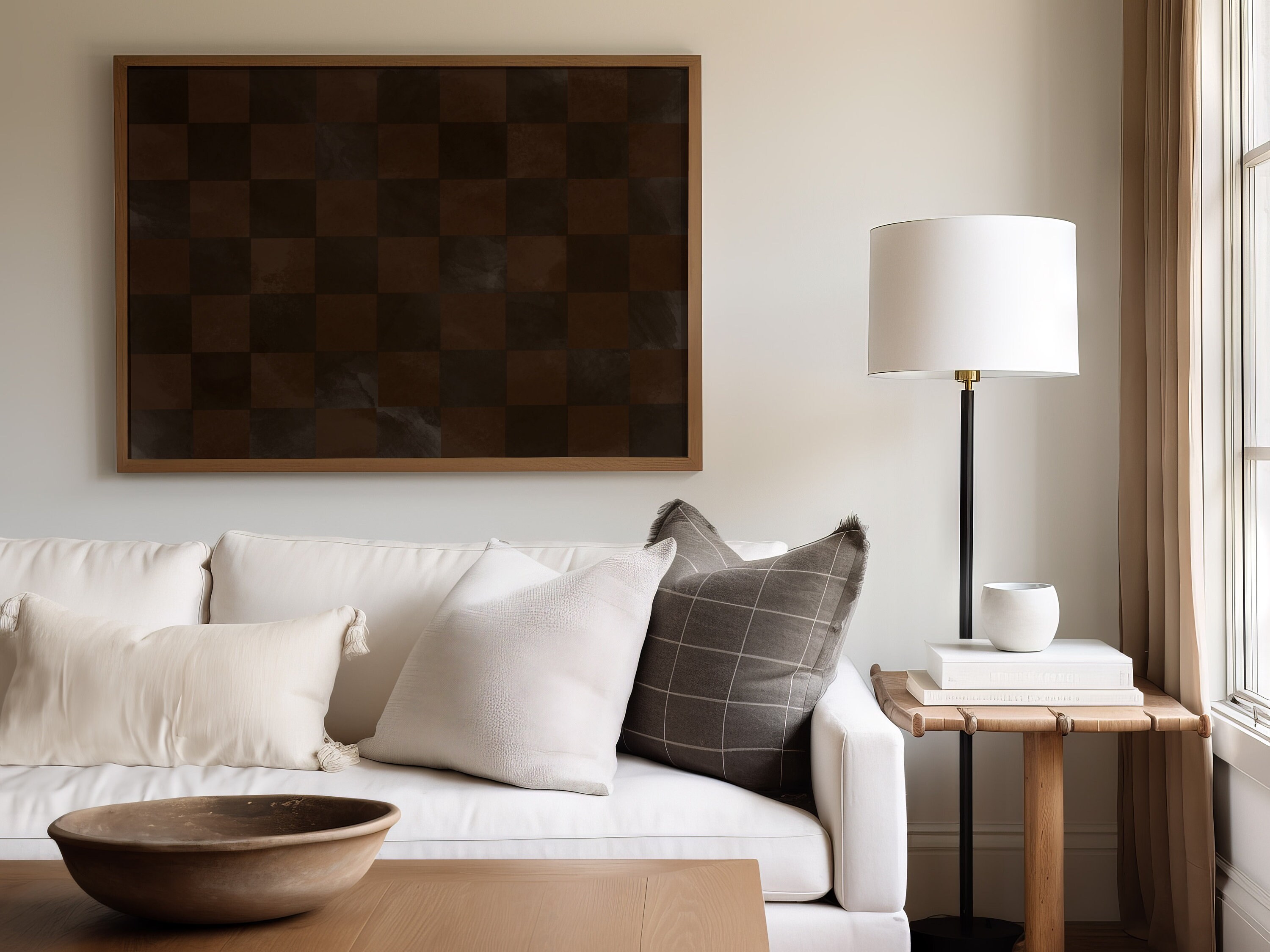 Checkered Wall Art, Modern Checkered Art Print, Dark Moody Brown Art ...