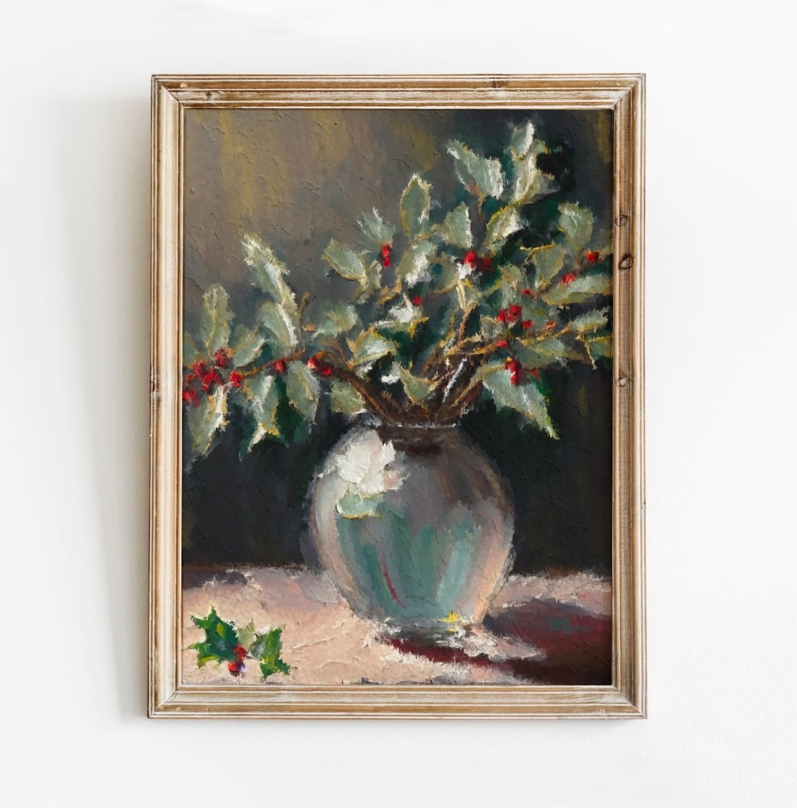 Moody Holly Print, Vintage Holly Branch Painting, Rustic Holly Berries ...