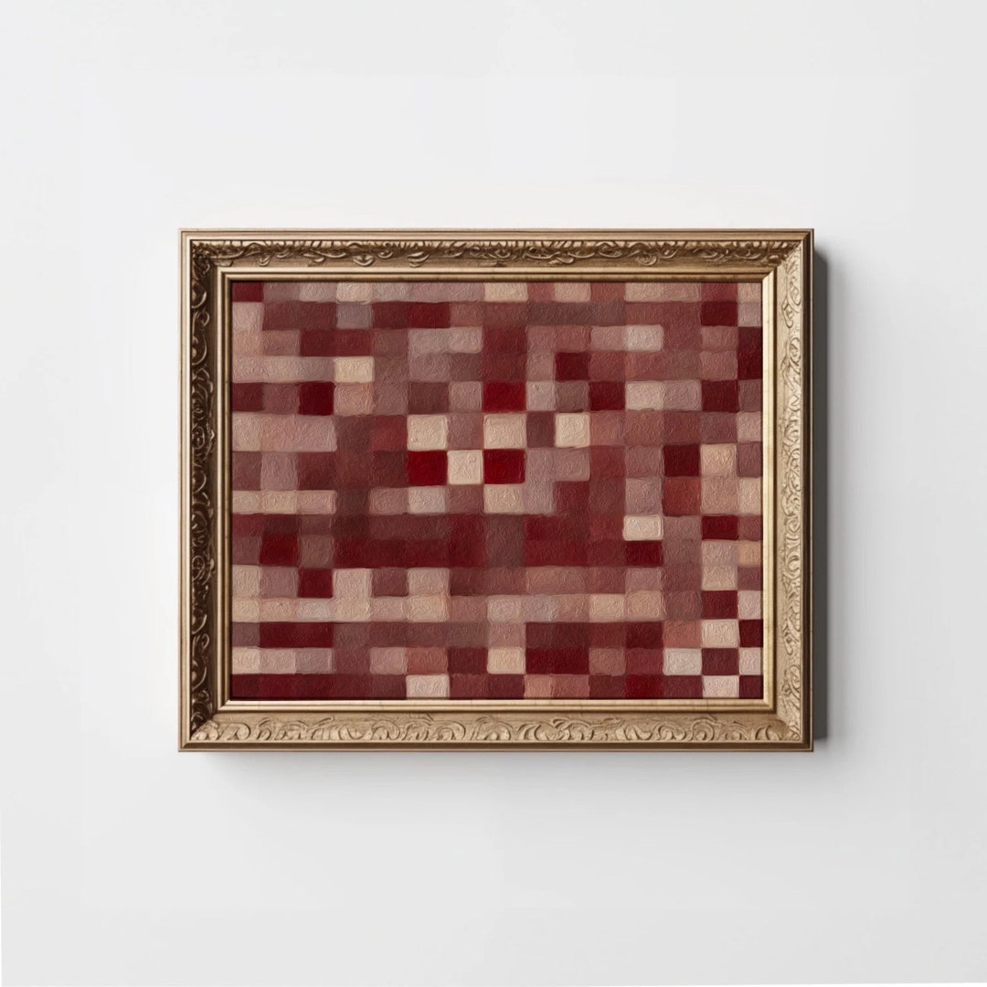 Burgundy Checkered Wall Art, Modern Maroon Checkered Art Print, Modern ...