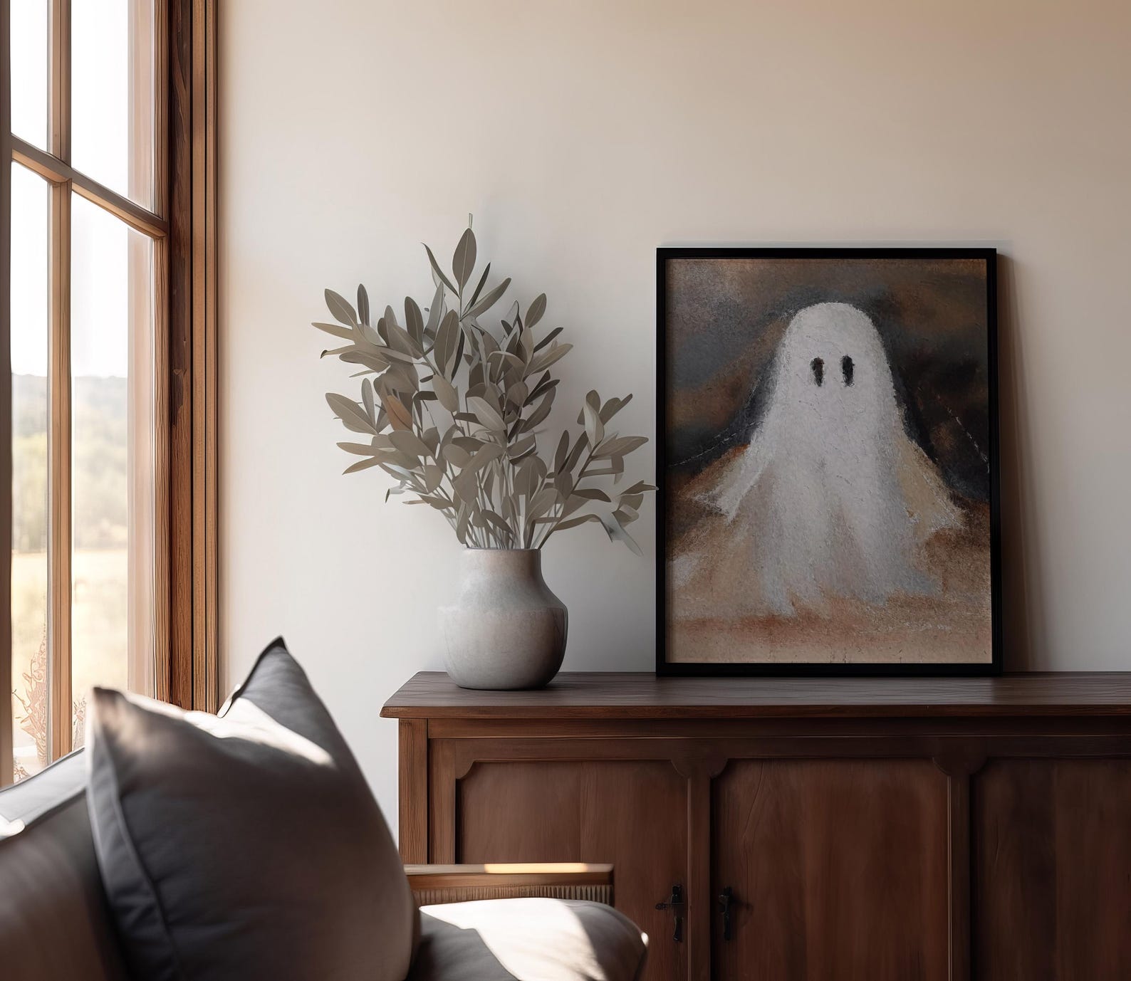 Ghost Wall Art, Moody Halloween Painting, Modern Ghost Print ...