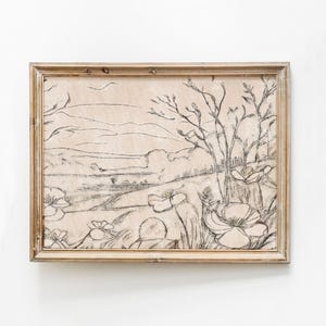 Beige Landscape Art, Abstract Neutral Print, Cream Meadow Sketch ...