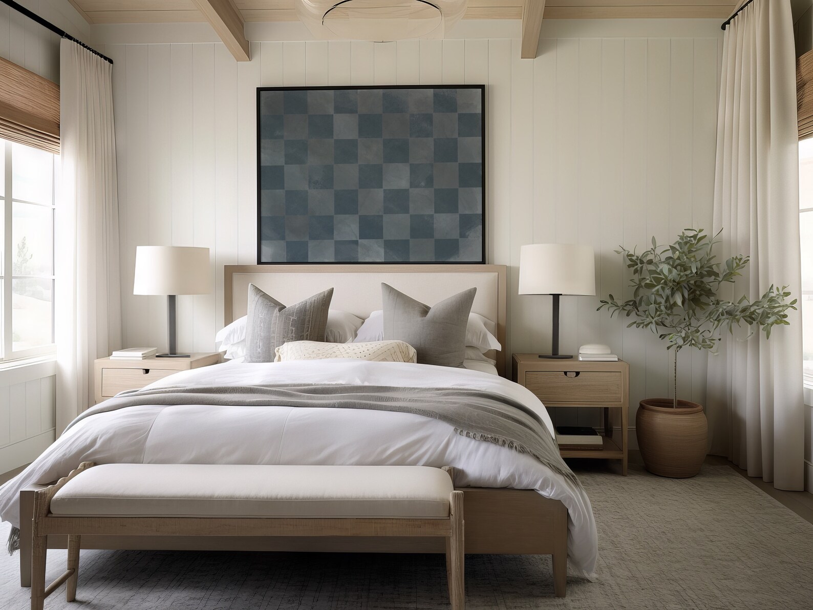 Checkered Wall Art, Modern Checkered Art Print, Moody Slate Blue Art ...