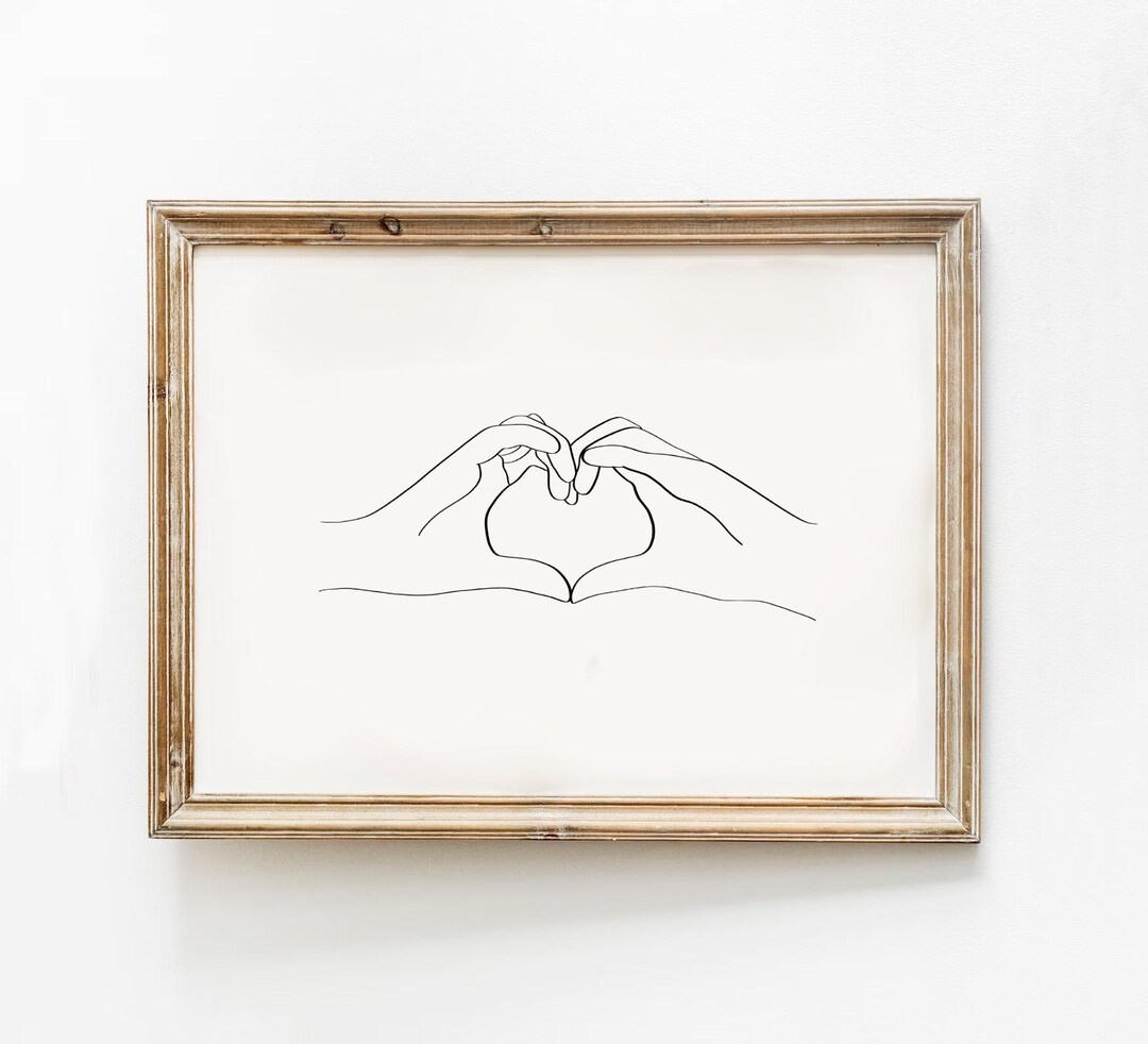 Heart Hands Line Print, Heart Hand Line Art, Drawing Heart Hand Sketch ...