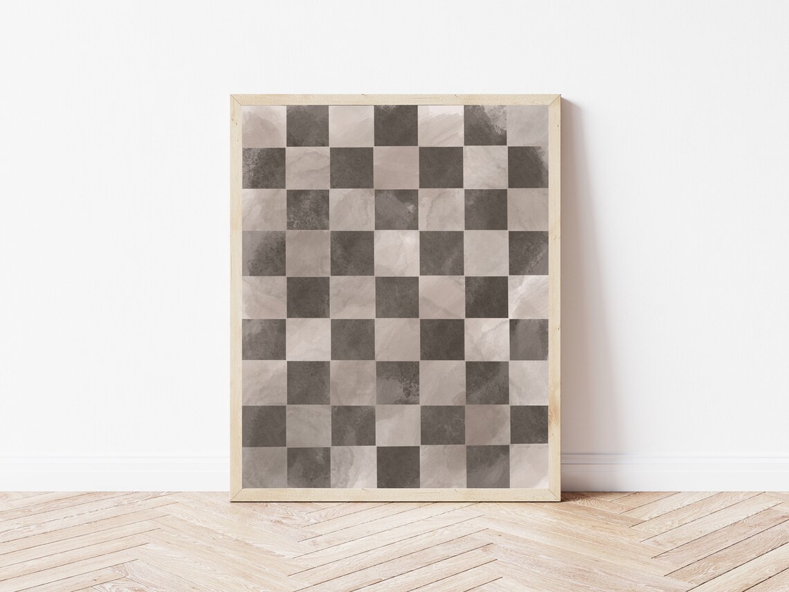 Vintage Checkerboard Print, Modern Checkered Art Print, Neutral Checker ...