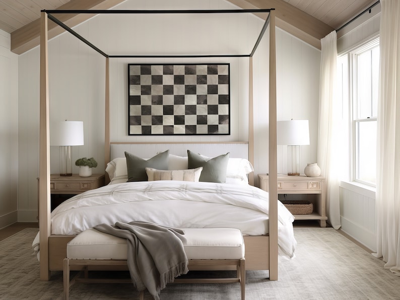 Checkered Wall Art, Modern Checkered Art Print, Black Neutral Art Print ...