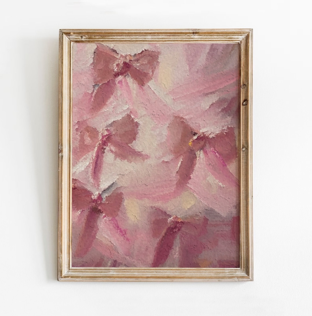 Pink Bows Abstract Print, Bow Art Print, Cute Vintage Print, Coquette ...