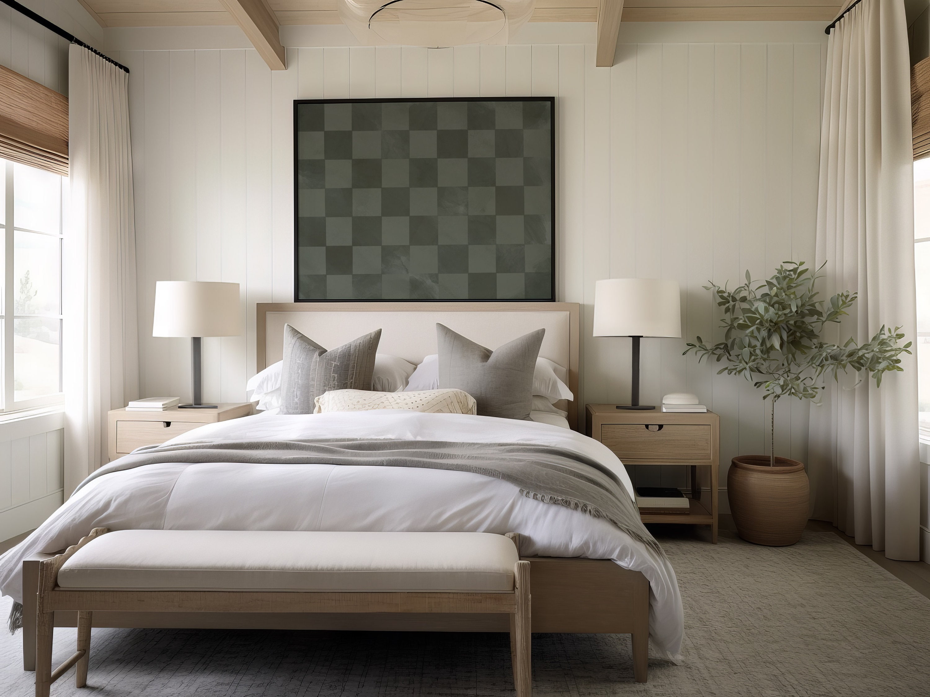 Checkered Wall Art, Modern Checkered Art Print, Moody Sage Green Art ...