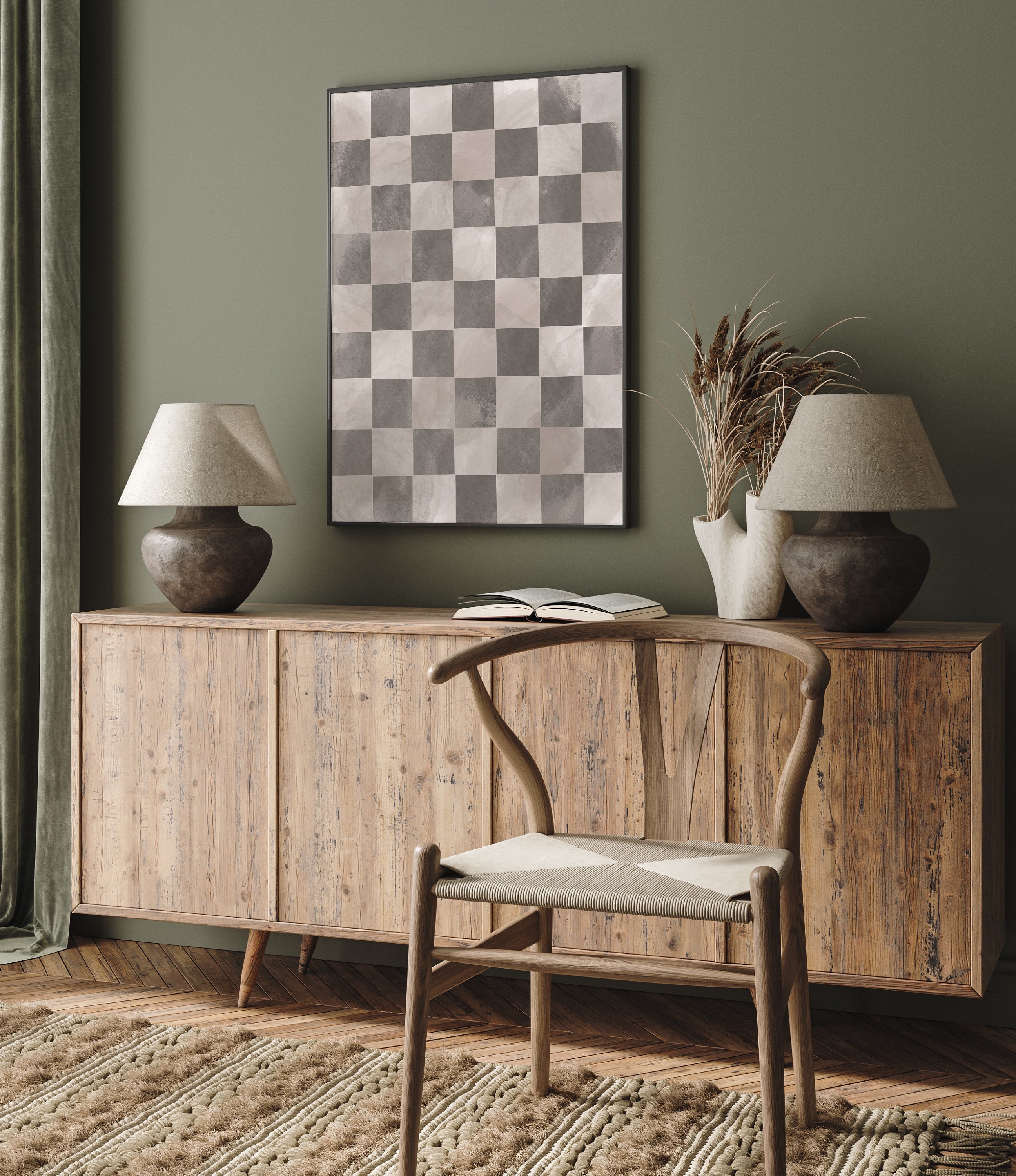 Checkered Wall Art, Modern Checkered Art Print, Modern Neutral Art ...