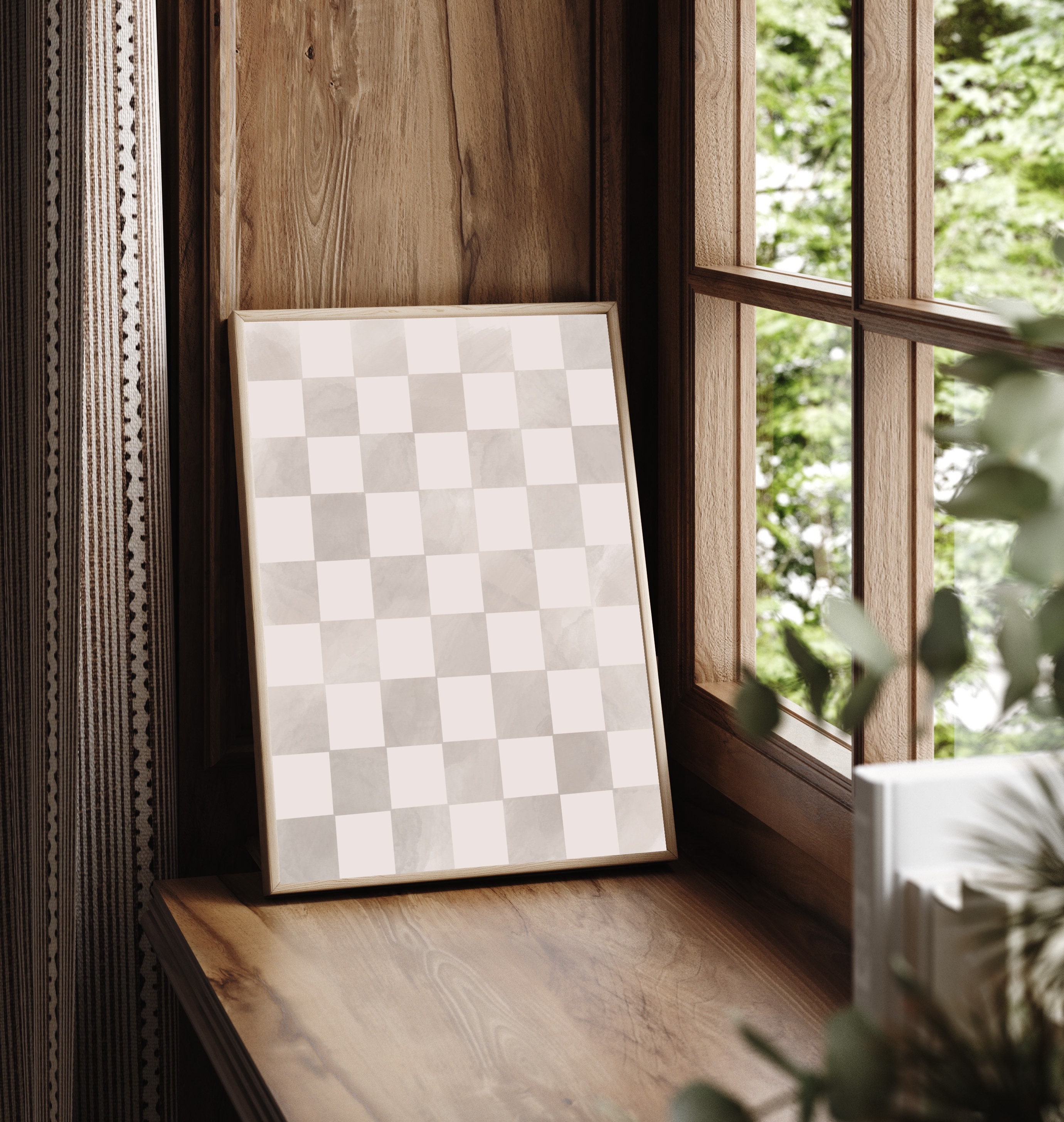 Checkerboard Watercolor Print, Checkered Art Print, Neutral ...