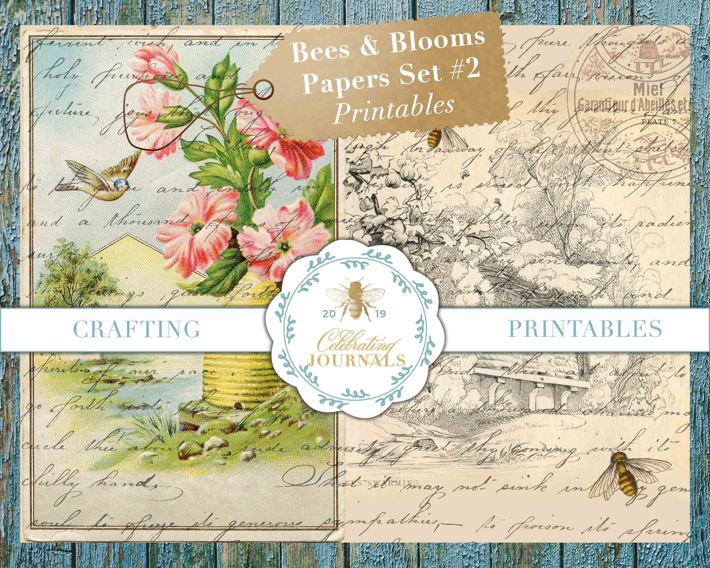 Bees & Blooms Printable Paper Background Set 2 for Junk Journals - Etsy