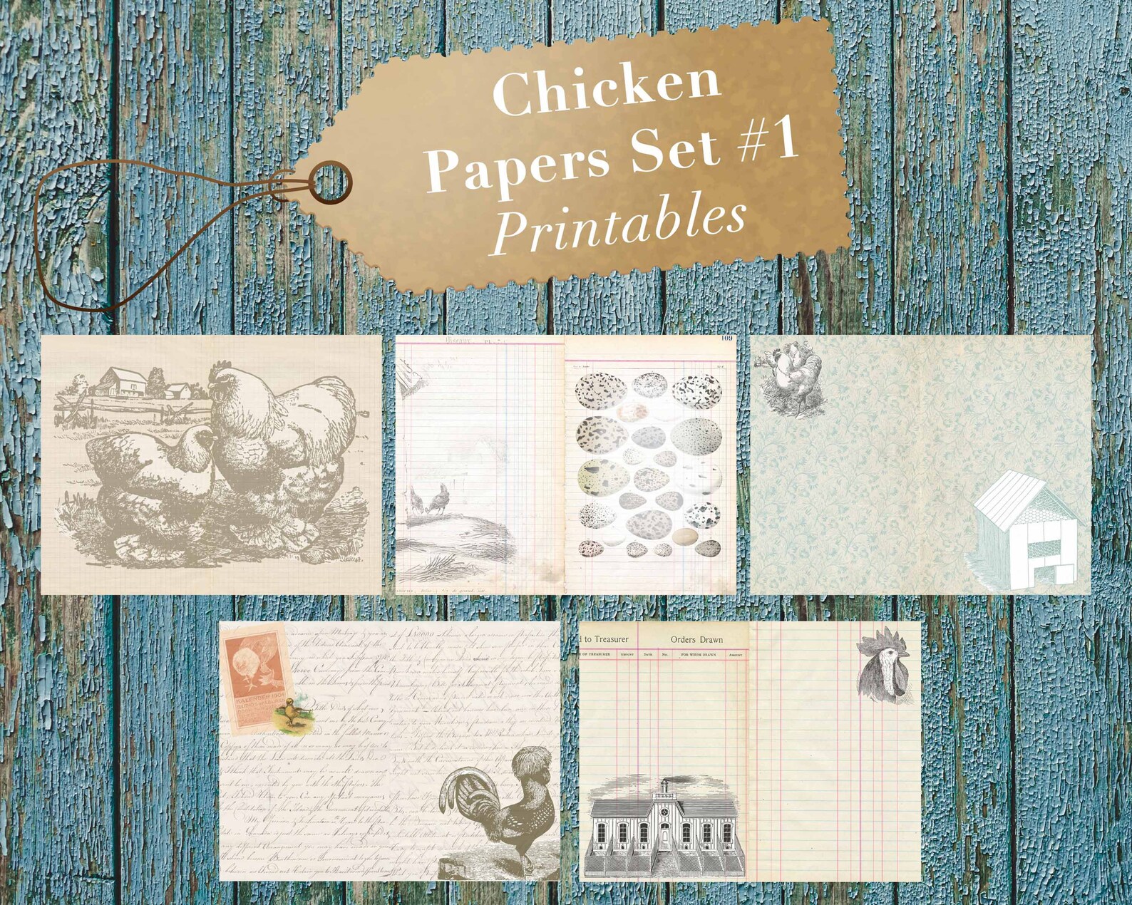Chickens Printable Paper Background Set 1 for Junk Journals - Etsy