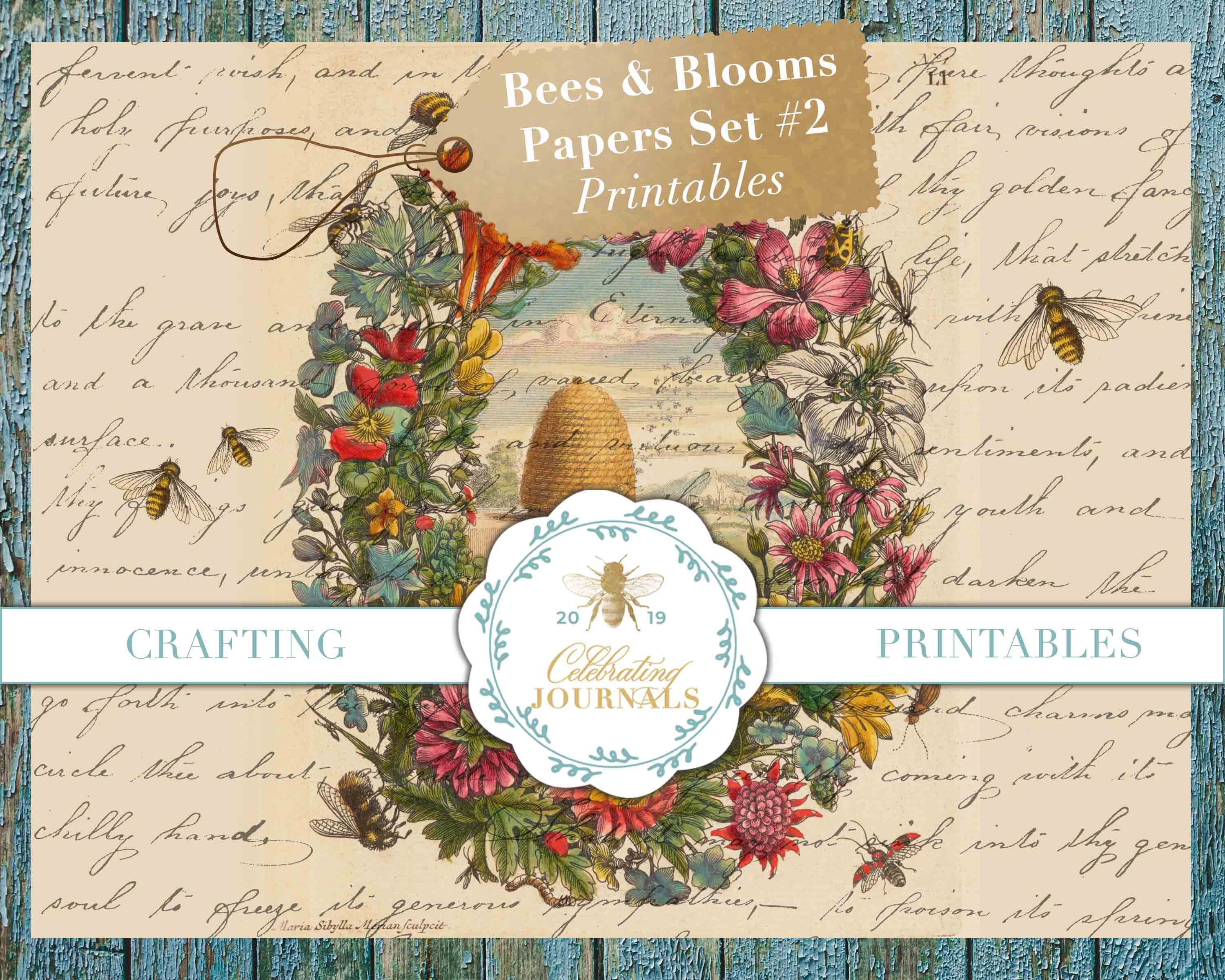 Bees & Blooms Printable Paper Background Set 2 for Junk Journals - Etsy