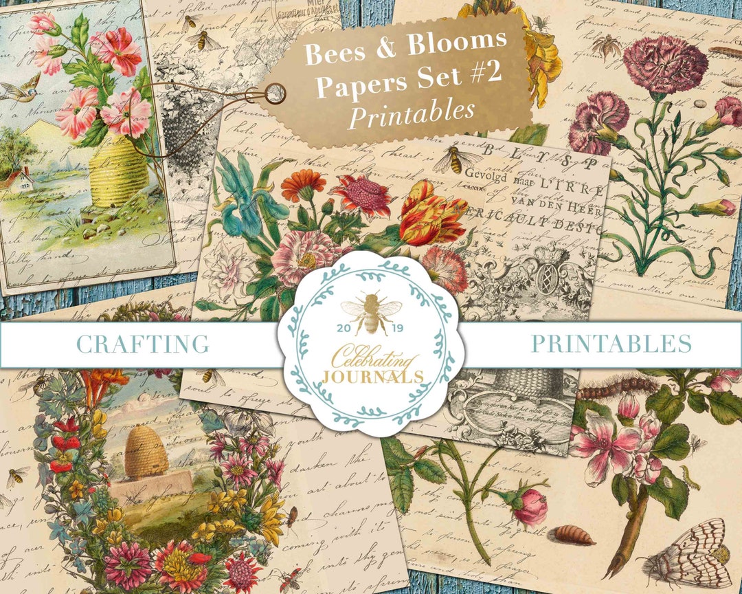 Bees & Blooms Printable Paper Background Set 2 for Junk Journals - Etsy