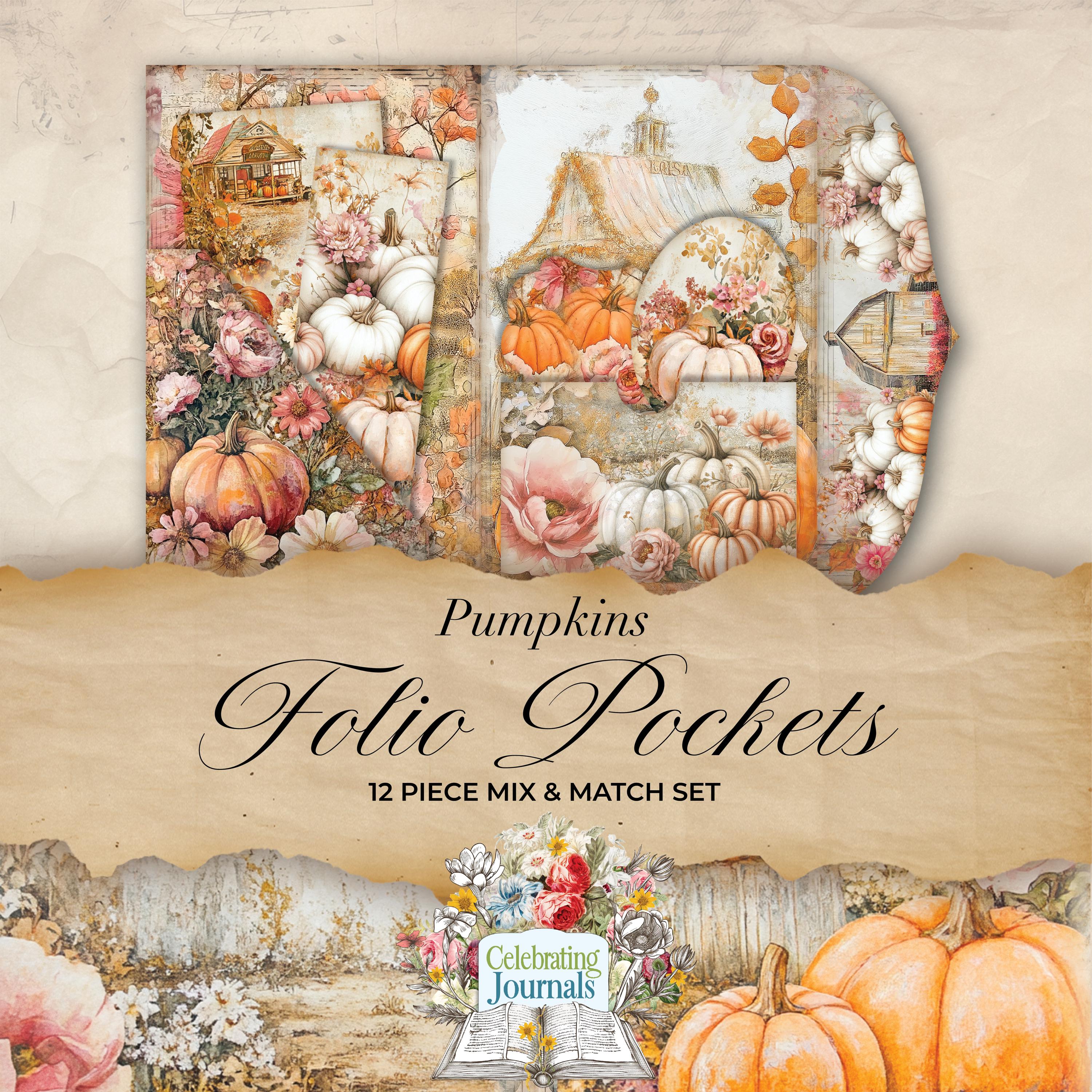 Fall Pumpkin Junk Journal Folio With Pockets and Mini Cards, Shabby ...