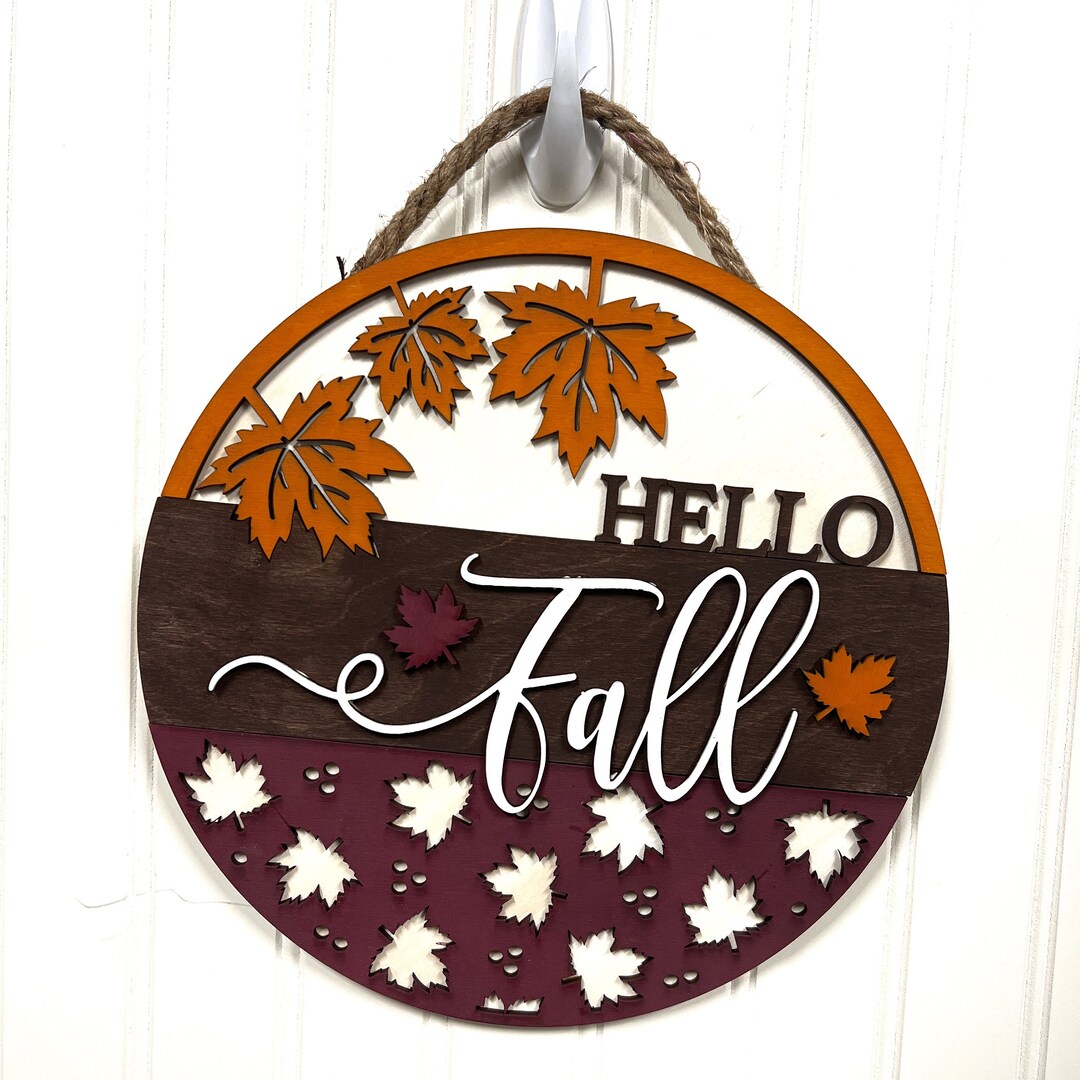 Hello Fall Sign Round Wood Door Hanger - Etsy