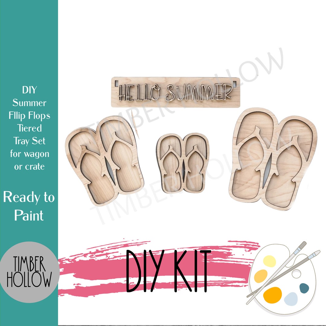 Summer Flip Flop DIY Set Unfinished Wood Blank Kit, Wagon Decor Crate ...