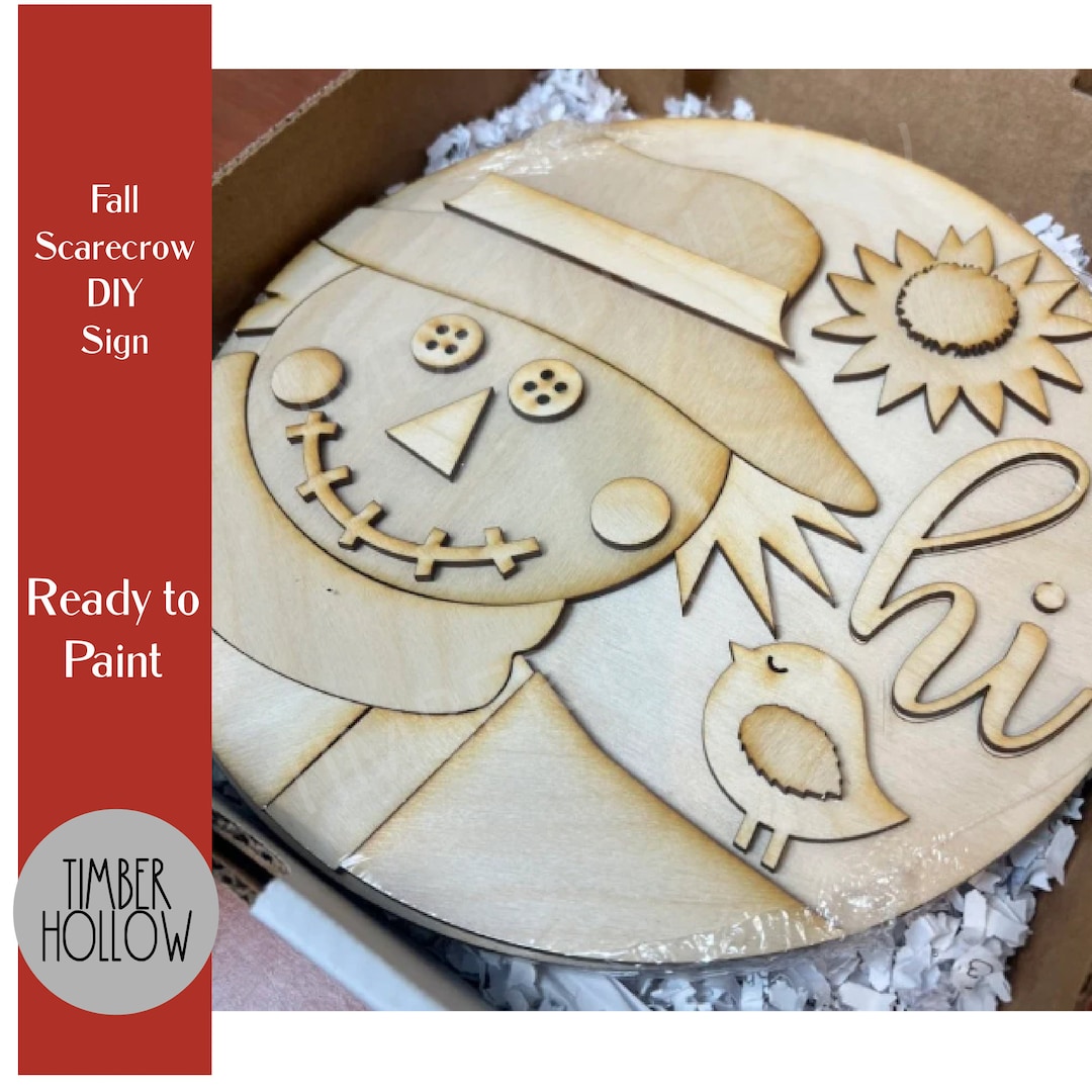 DIY Scarecrow Sign Fall Welcome Unfinished Door Hanger, Wall Decor ...