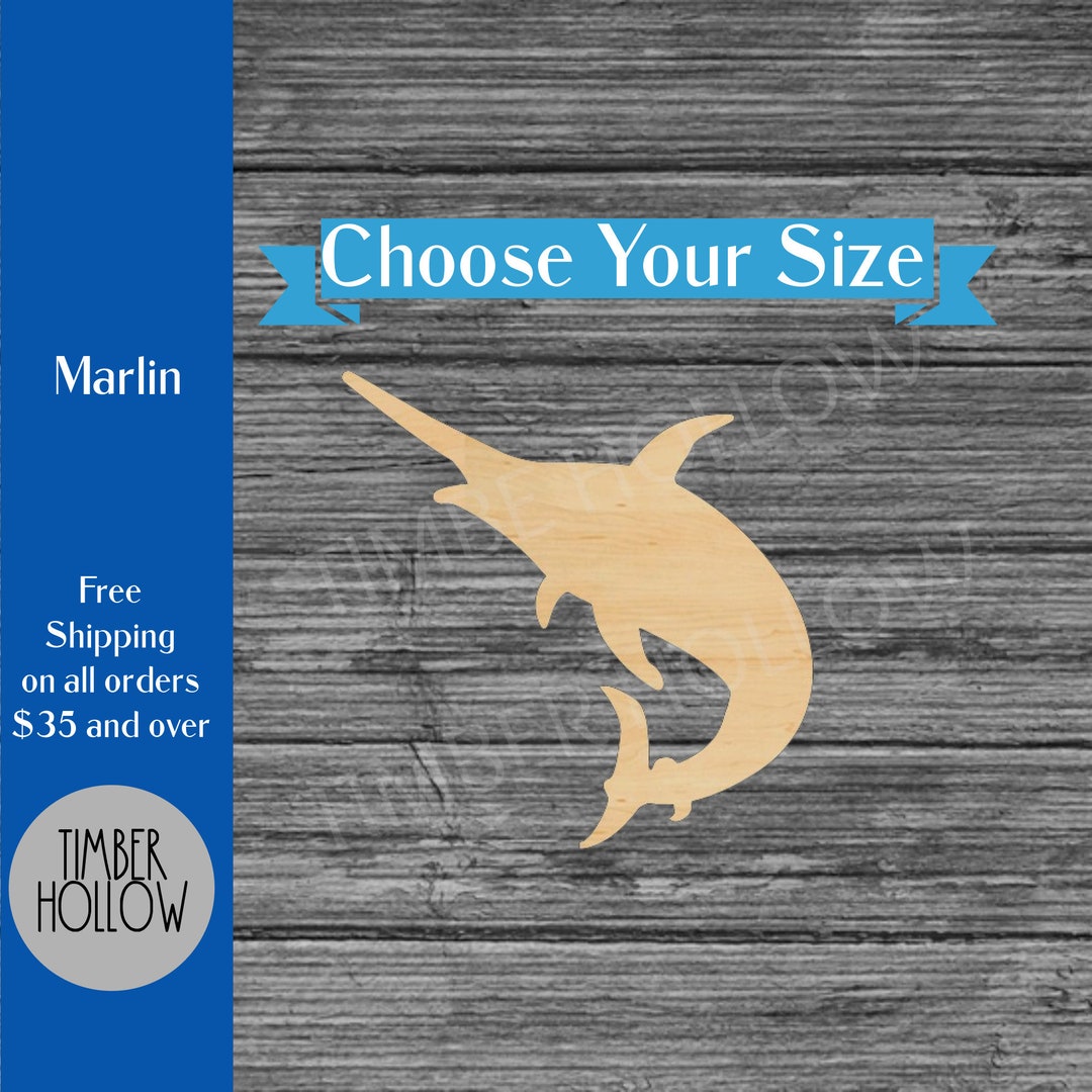 Marlin Unfinished Wood Cutout Laser Cut Nautical Decor Ocean Beach ...