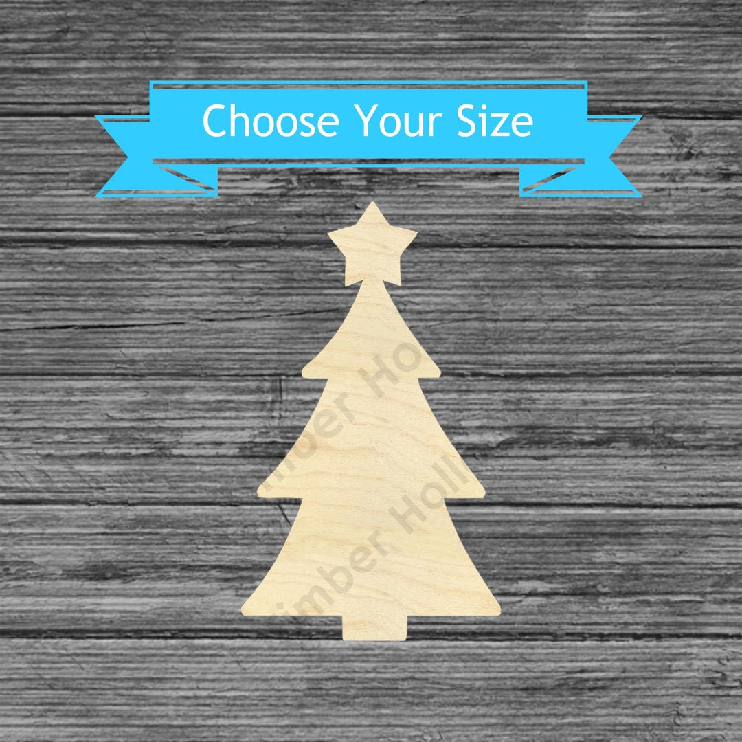 Christmas Tree With Star Unfinished Wood Cutout - Laser Cut - Multiple ...