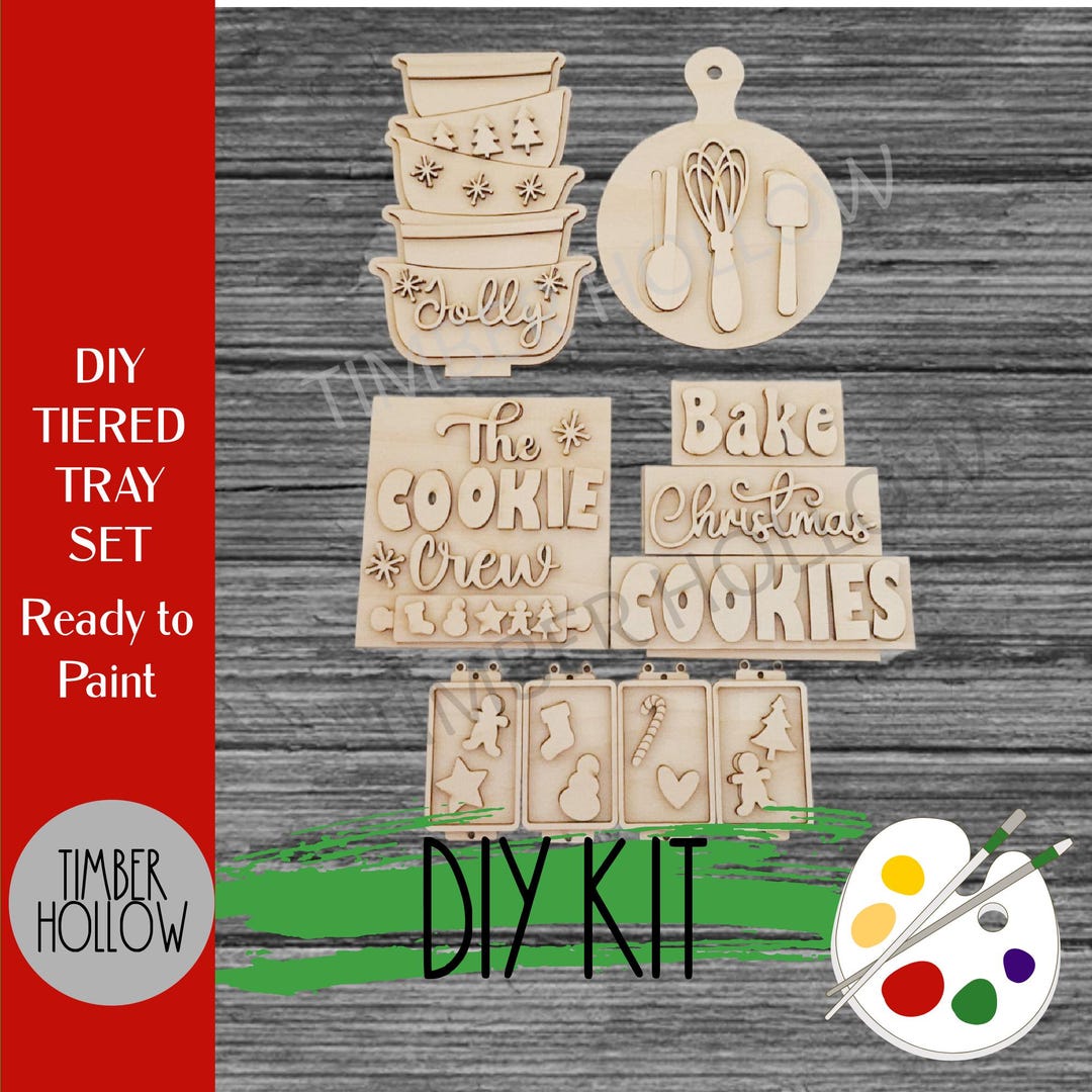 Christmas Baking Tiered Tray DIY Set: Laser Cut Birch Wood, Christmas ...