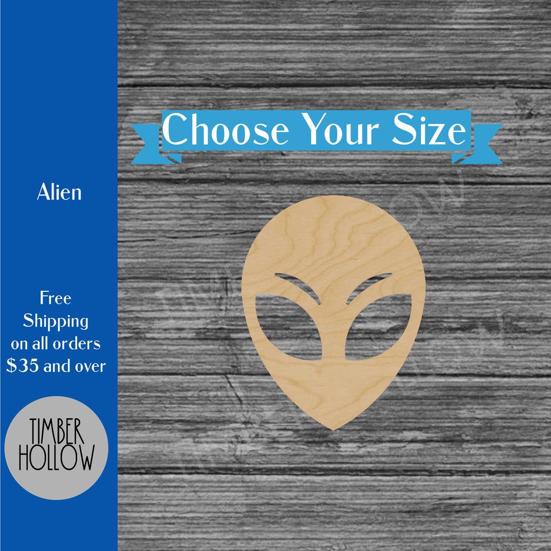 Alien Head Unfinished Wood Cutout Laser Cut Halloween Decor Multiple ...