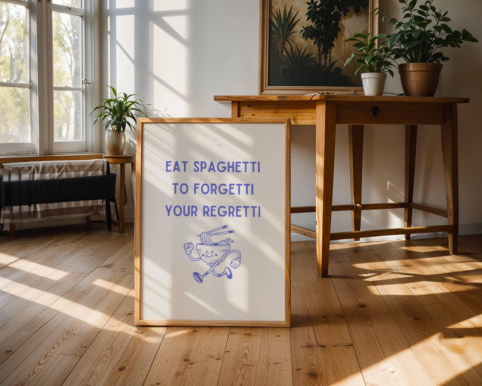 Eat Spaghetti Forgetti Regretti Retro Kitchen Wall Art Funny Pasta ...