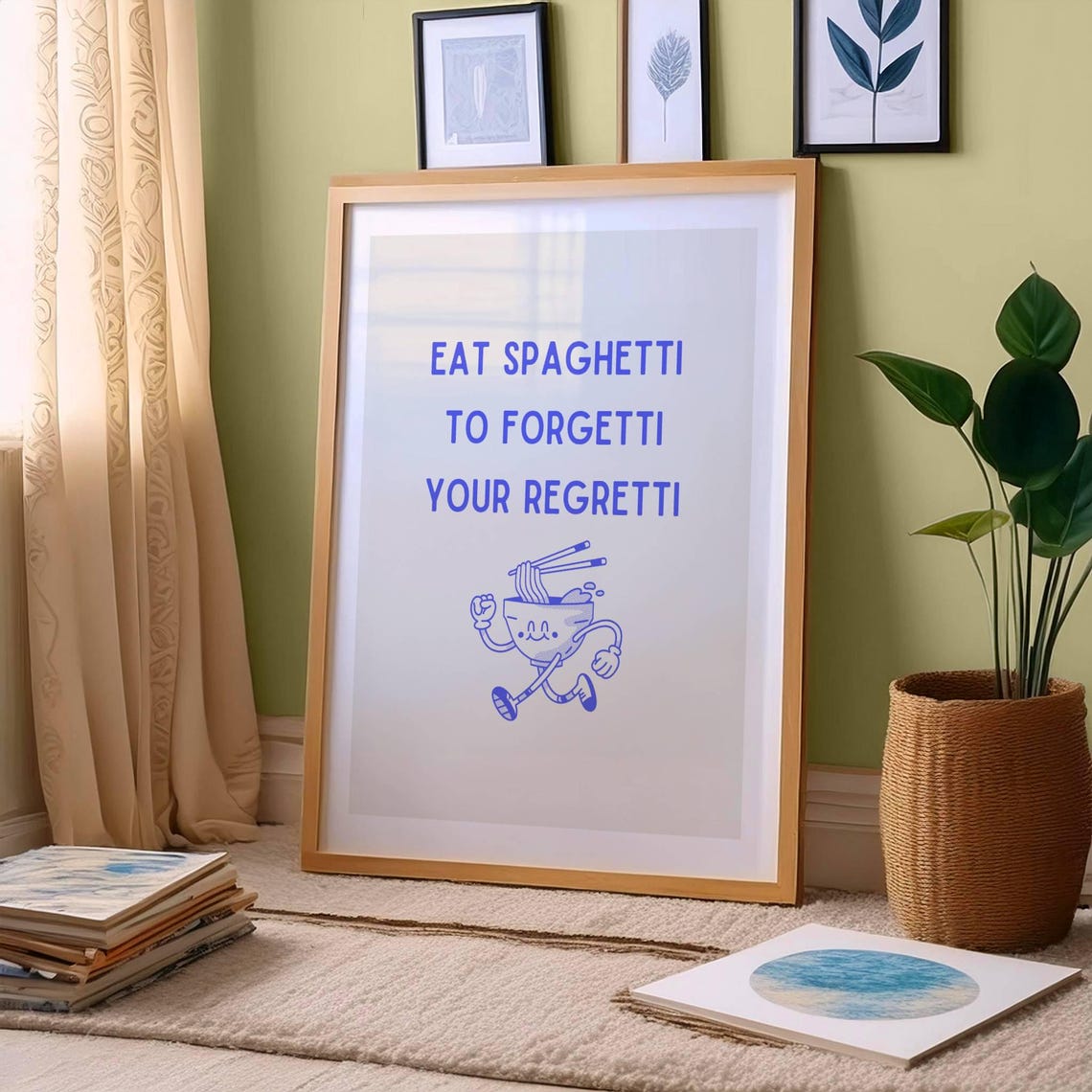 Eat Spaghetti Forgetti Regretti Retro Kitchen Wall Art Funny Pasta ...