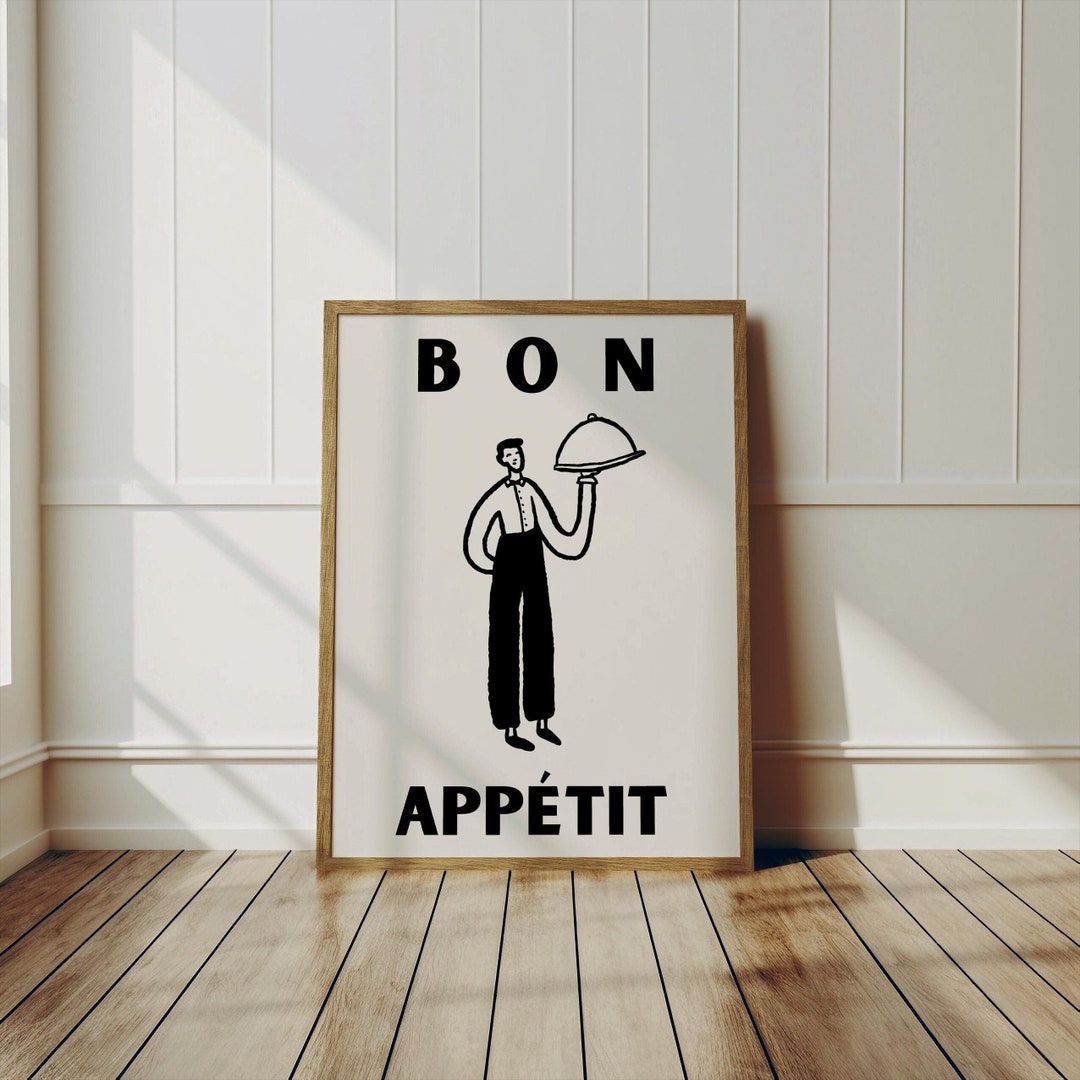 Bon Appetit Kitchen Wall Art Print Digital Download Trendy Typography ...